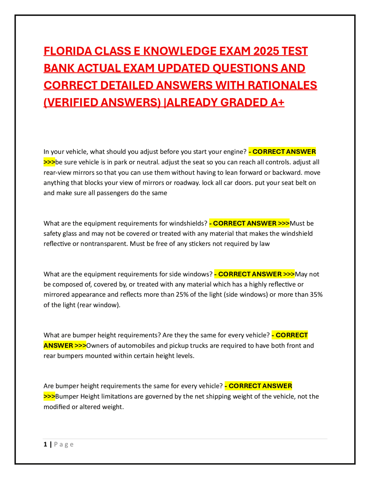 FLORIDA CLASS E KNOWLEDGE EXAM 2025 TEST BANK ACTUAL EXAM UPDATED ...
