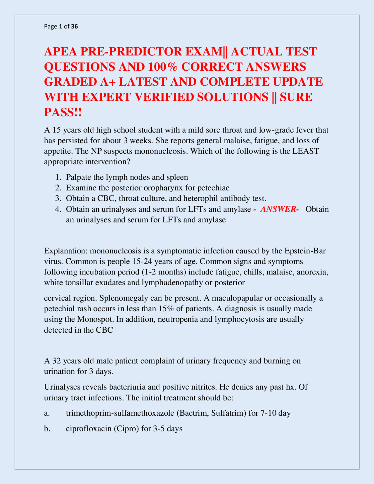 APEA PRE-PREDICTOR EXAM|| ACTUAL TEST QUESTIONS AND 100% CORRECT ...