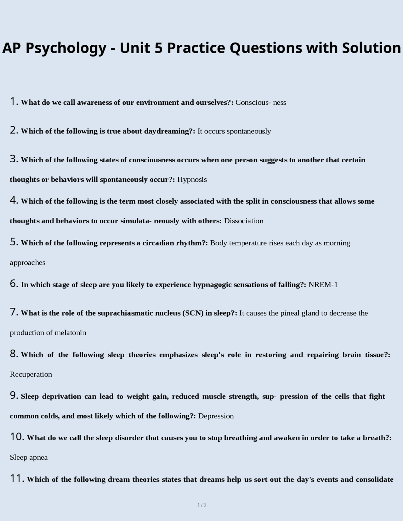 AP Psychology - Unit 5 Practice Questions with Solution | Exams ...