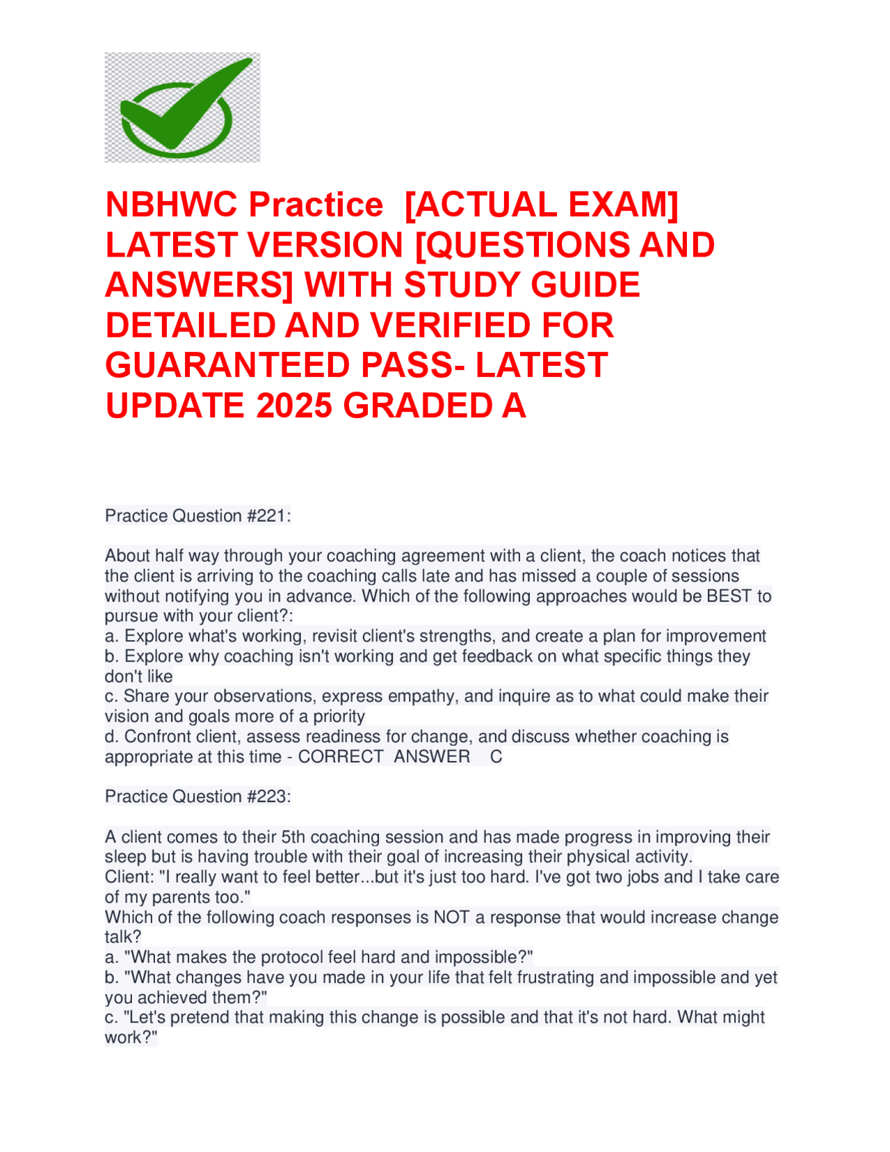 NBHWC Practice [ACTUAL EXAM] LATEST VERSION [QUESTIONS AND ANSWERS ...