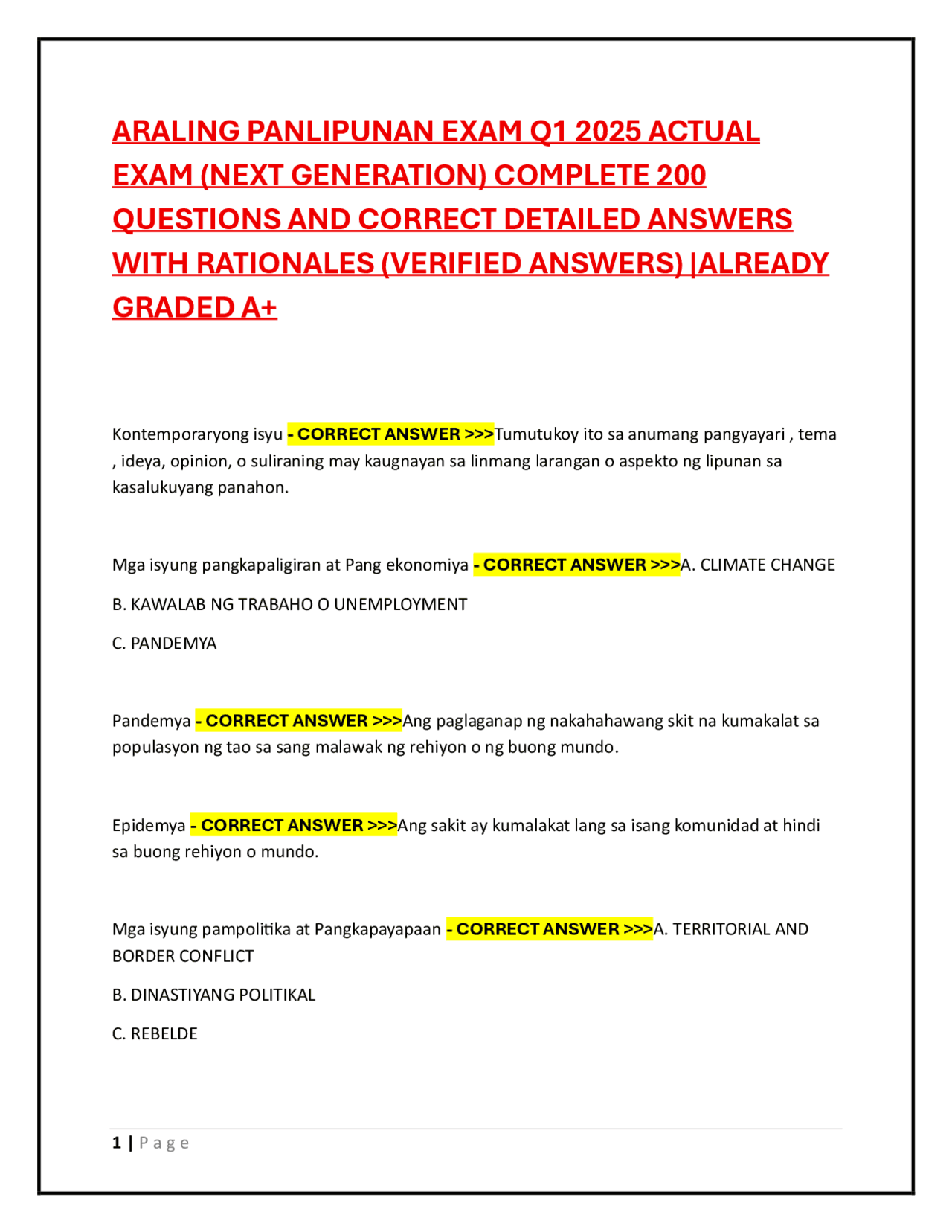 ARALING PANLIPUNAN EXAM Q1 2025 ACTUAL EXAM (NEXT GENERATION)200 ...