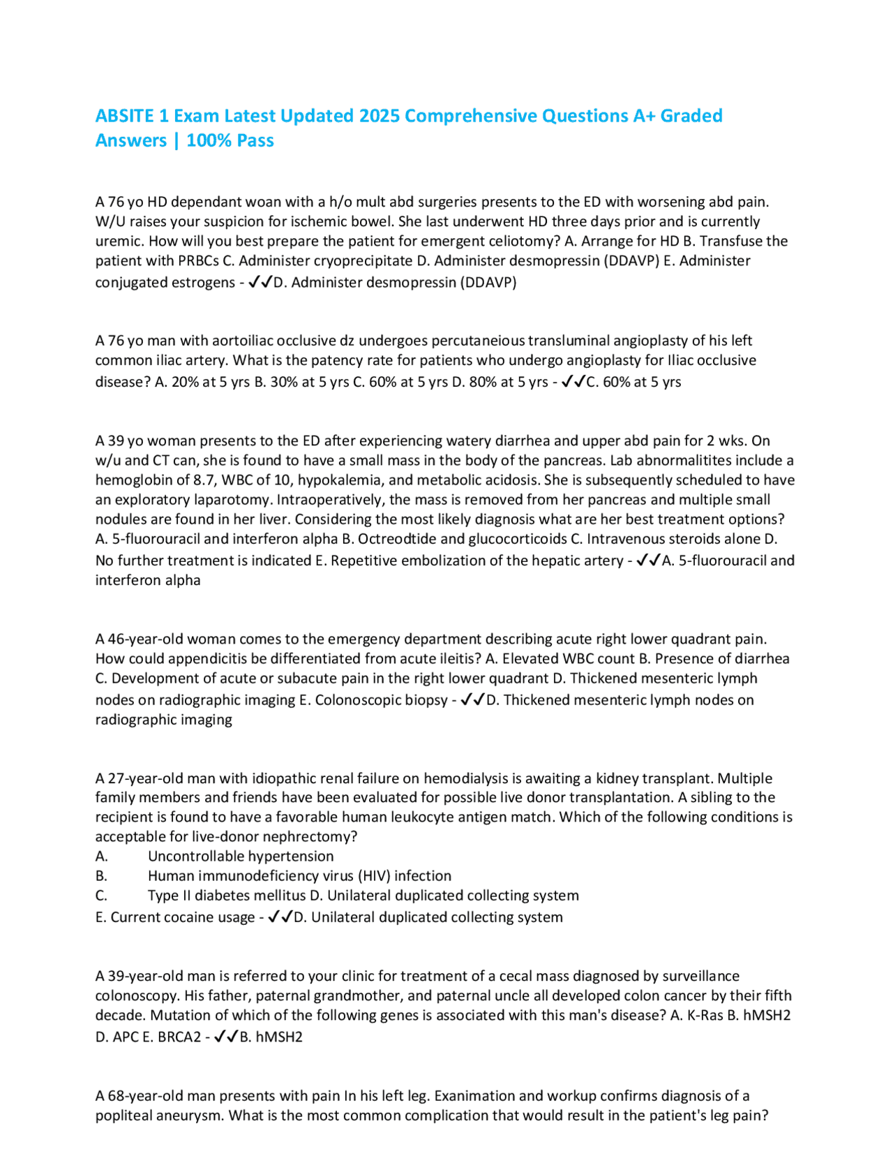 ABSITE 1 Exam Latest Updated 2025 Comprehensive Questions A+ Graded ...