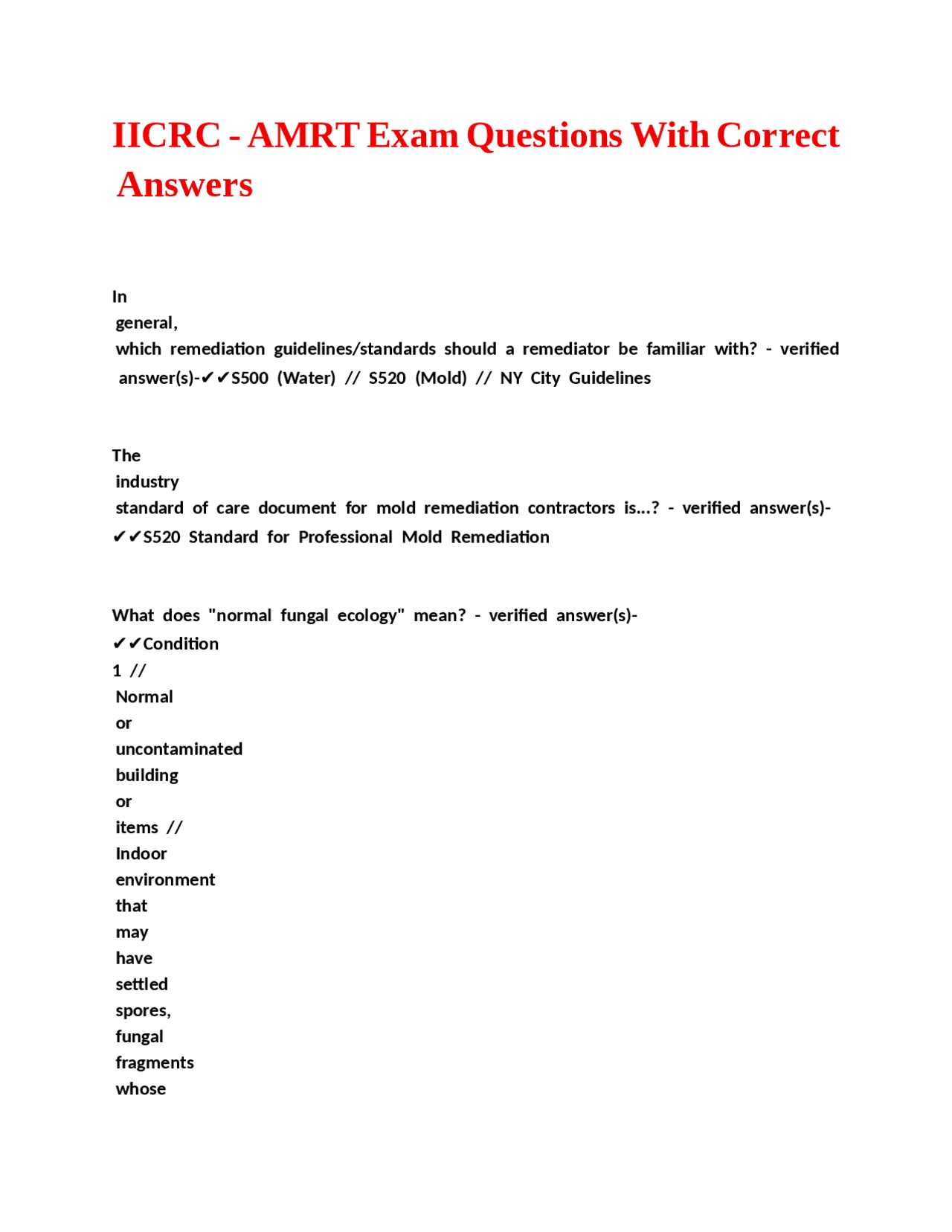 IICRC - AMRT Exam Questions With Correct Answers | Exams Nursing | Docsity