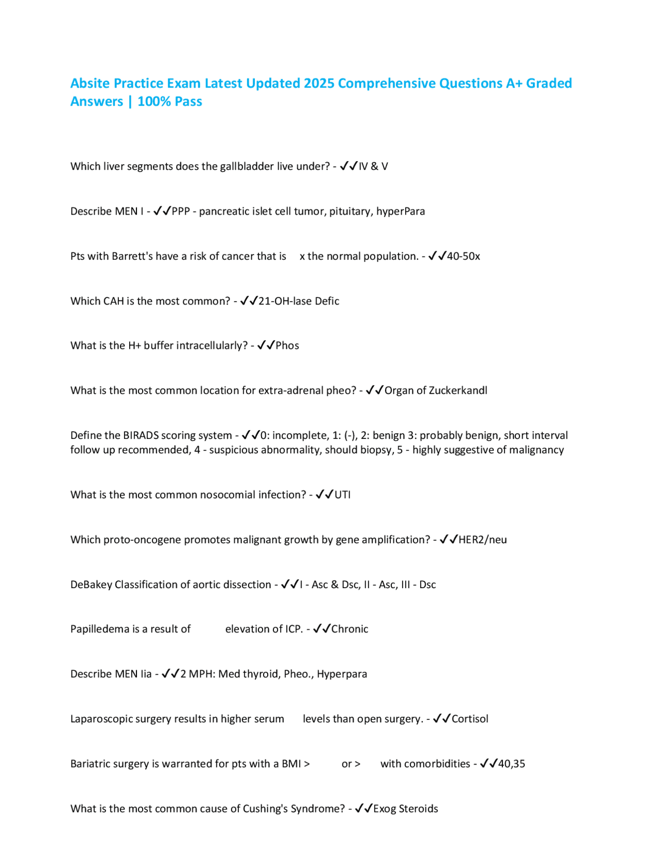 Absite Practice Exam Latest Updated 2025 Comprehensive Questions A+ ...