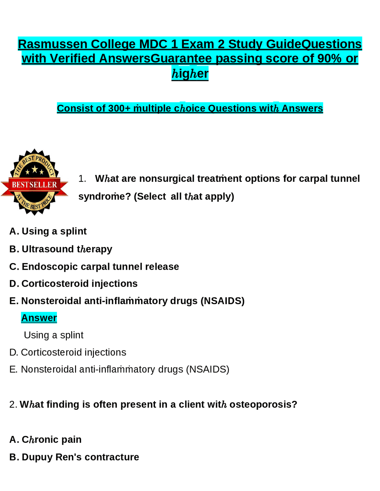 Rasmussen College MDC 1 Exam 2 Study Guide tested questions with ...