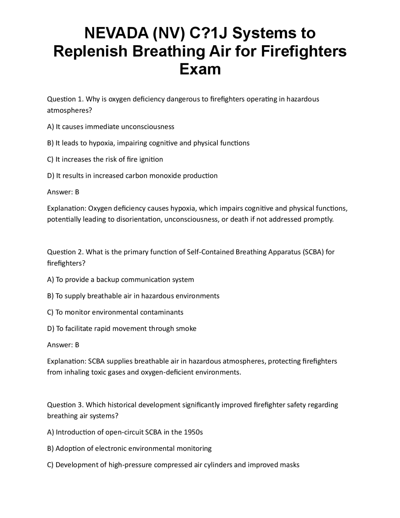 Firefighter Breathing Air Systems Exam Questions: Nevada C-1J ...