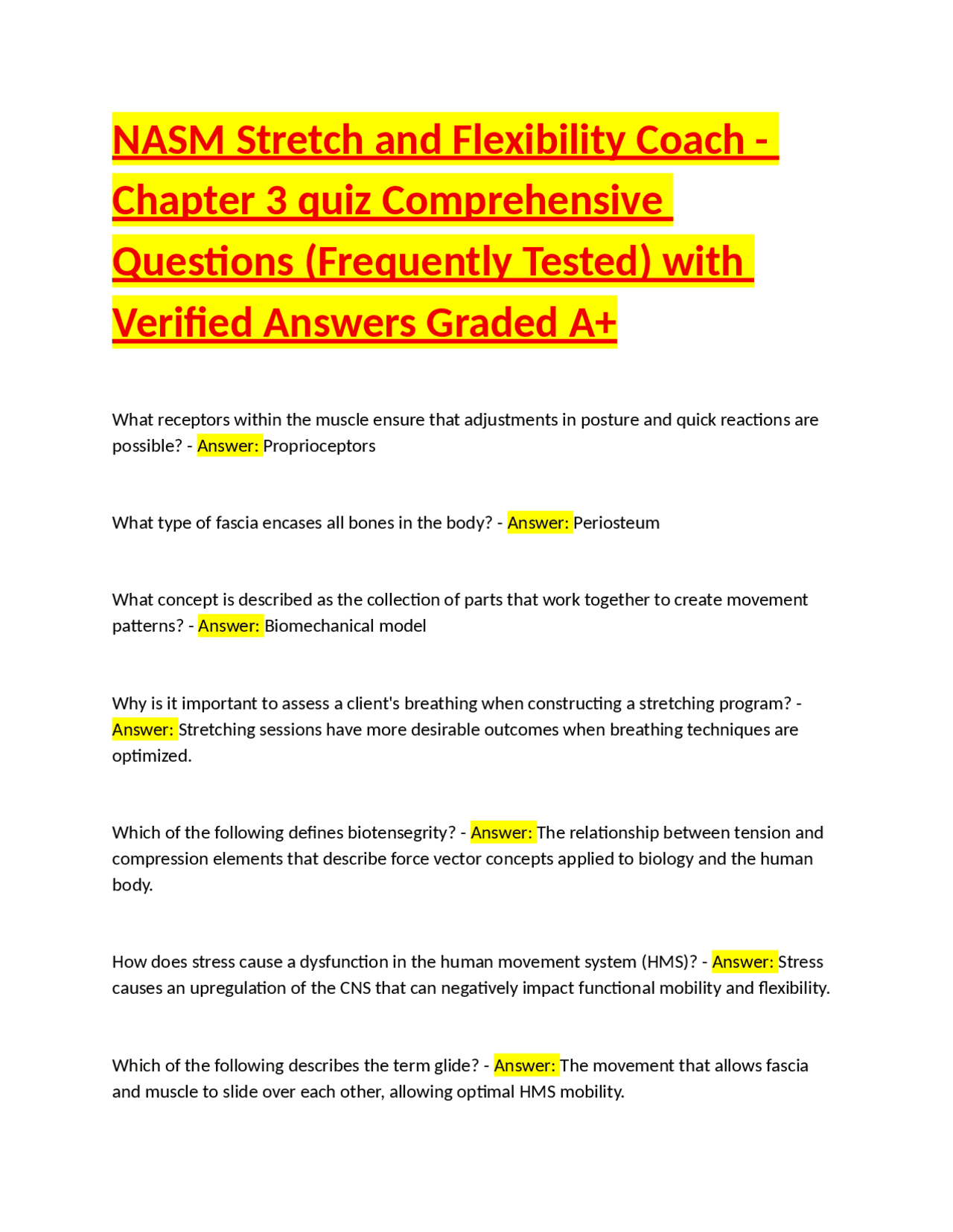 NASM Stretch and Flexibility Coach - Chapter 3 quiz Comprehensive ...
