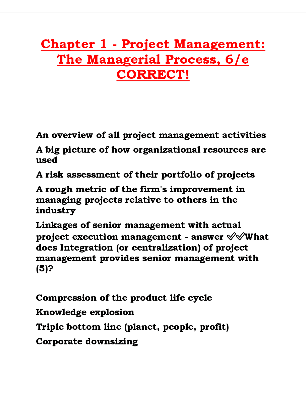 Chapter 1 - Project Management The Managerial Process, 6 e CORRECT!.pdf | Exams Nursing | Docsity