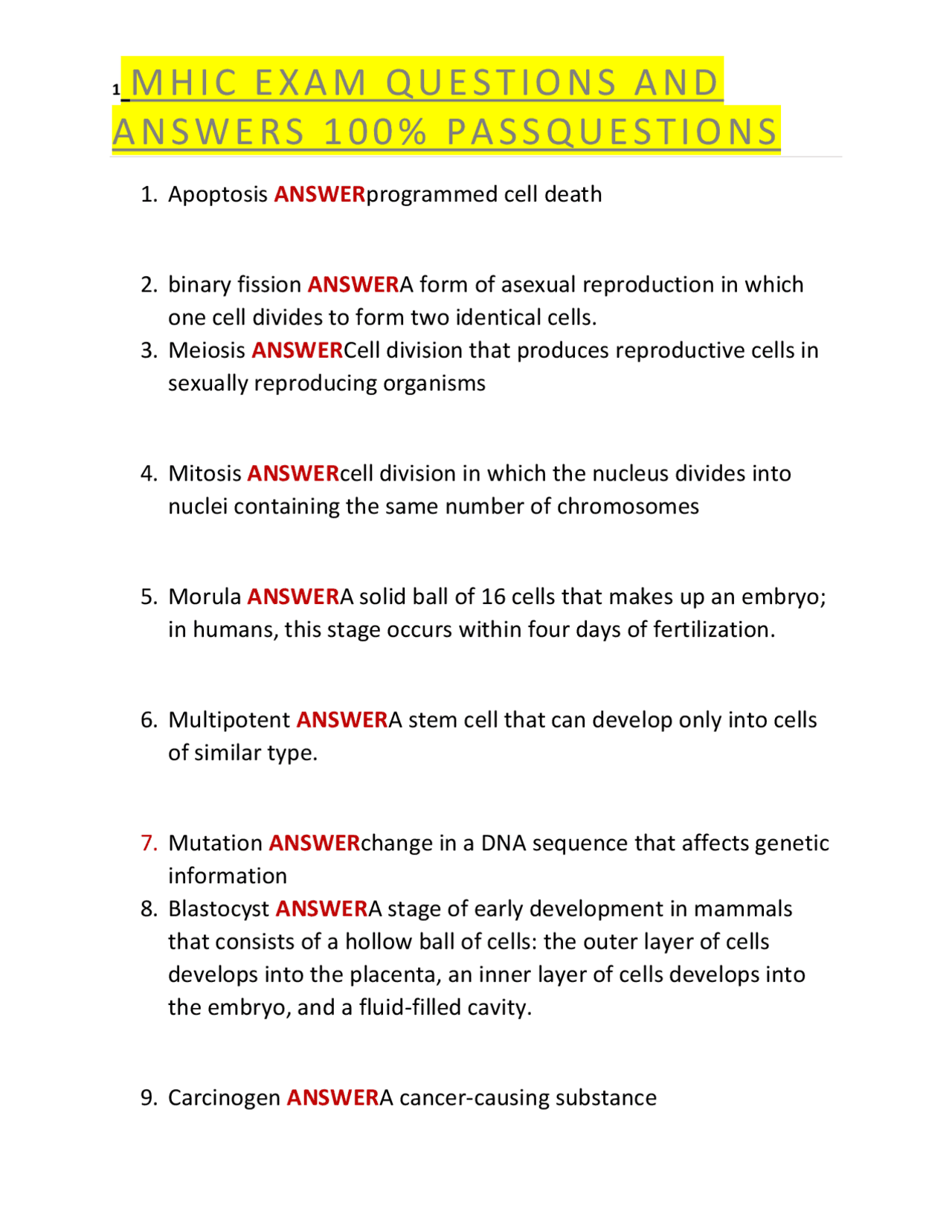 1 MHIC EXAM QUESTIONS AND ANSWERS 100% PASSQUESTIONS | Exams Nursing ...