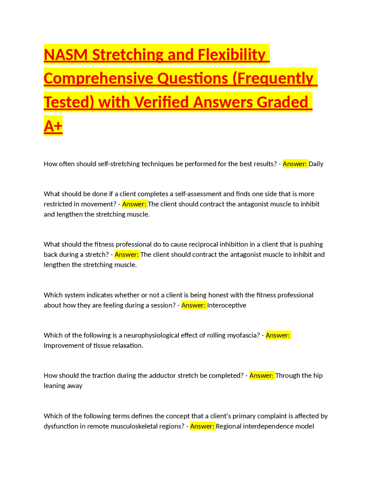 NASM Stretching and Flexibility: Comprehensive Q&A for Fitness ...