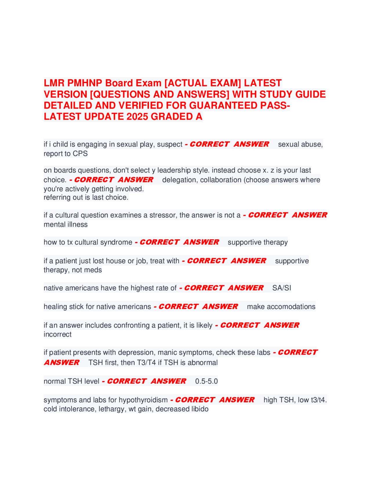 LMR PMHNP Board Exam [ACTUAL EXAM] LATEST VERSION [QUESTIONS AND ...