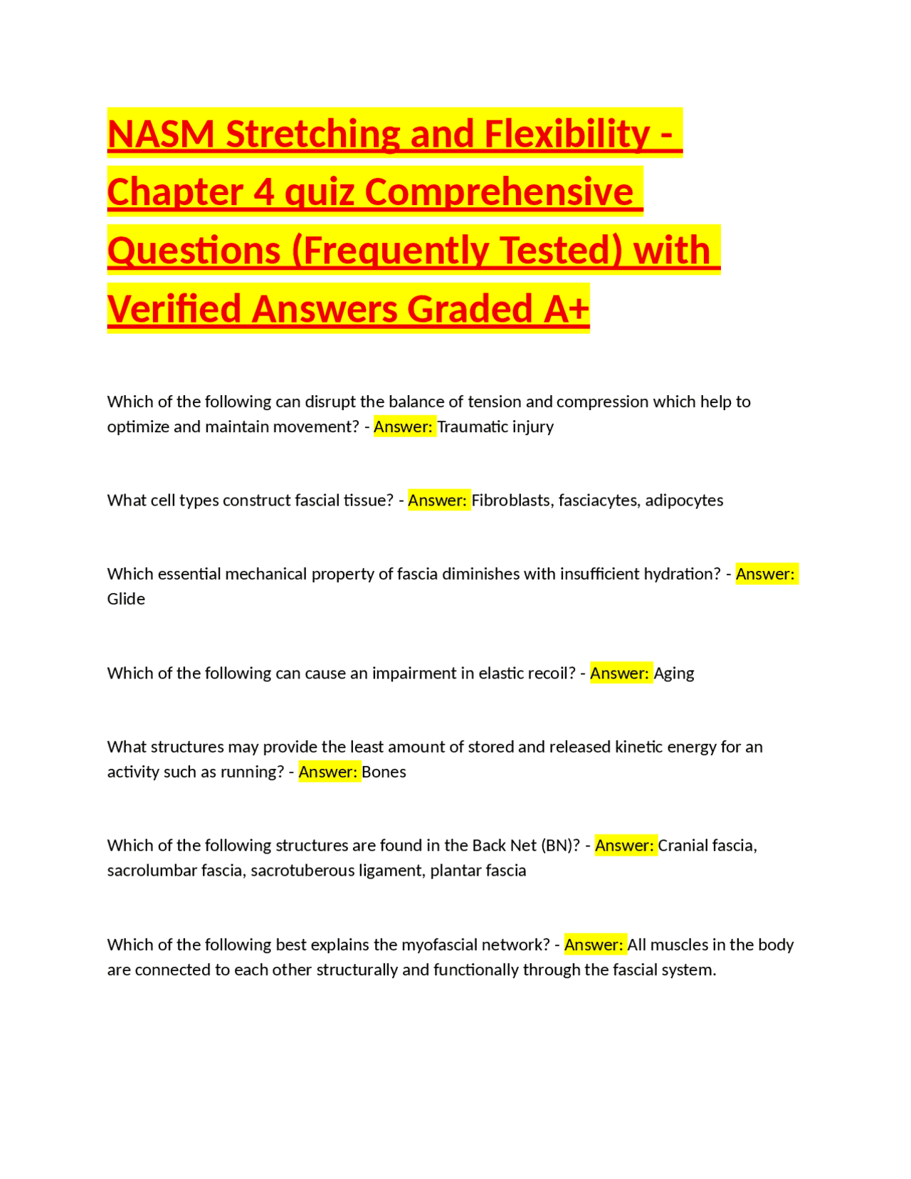 NASM Stretching and Flexibility - Chapter 4 quiz Comprehensive ...