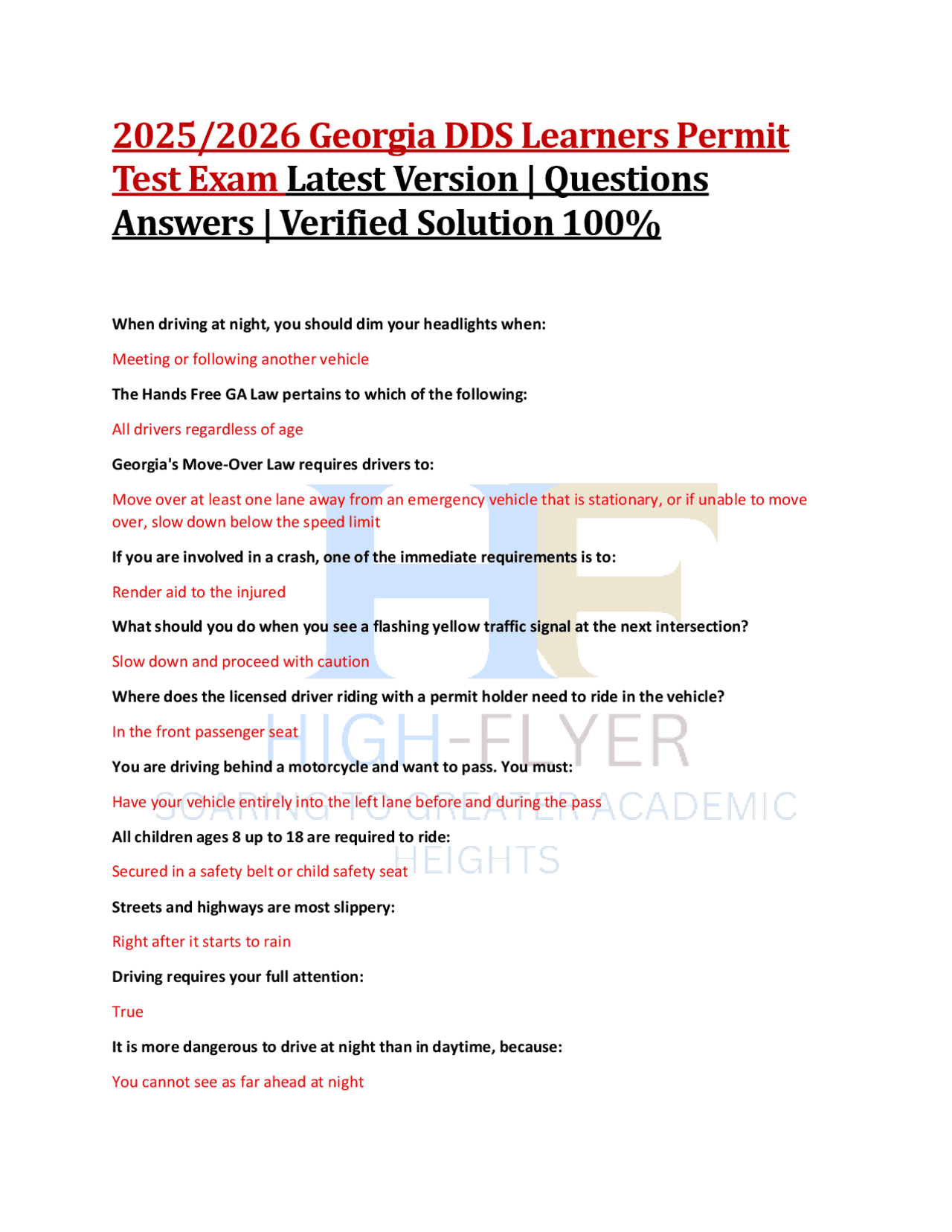 2025/2026 Georgia DDS Learners Permit Test Exam Latest Version ...