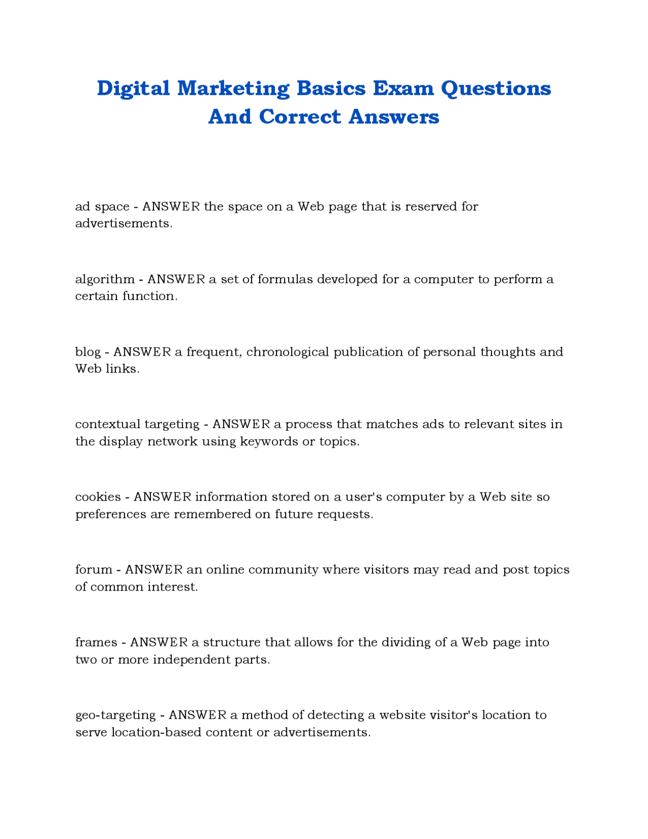 Digital Marketing Basics Exam Questions And Correct Answers | Exams ...