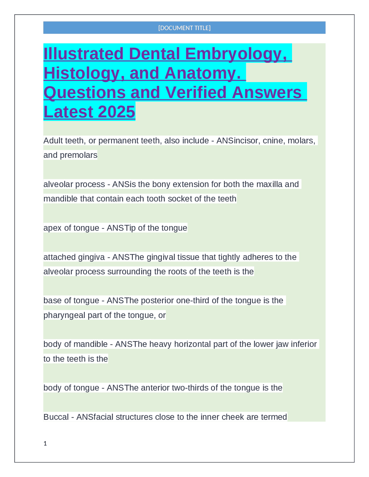 Dental Embryology, Histology, and Anatomy Q&A | Exams Dental Anatomy ...