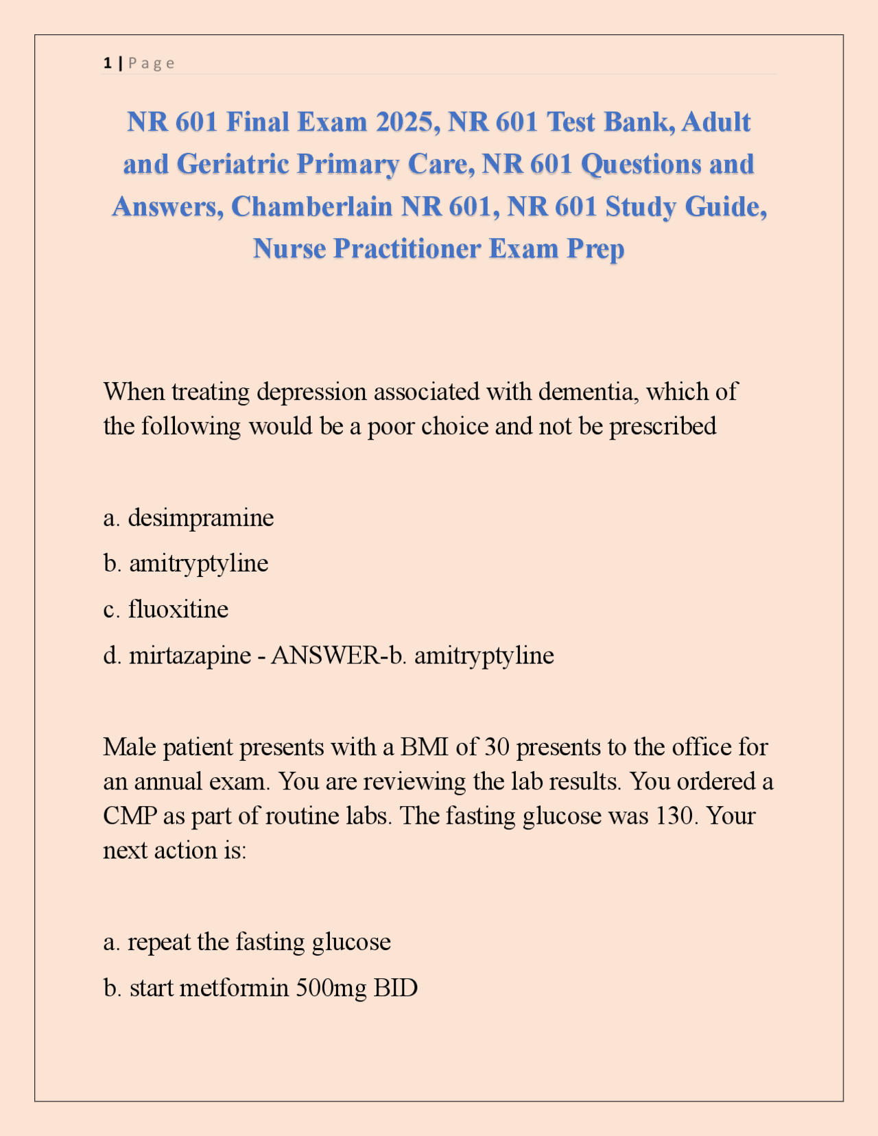 NR 601 Final Exam 2025, NR 601 Test Bank, Adult and Geriatric Primary ...