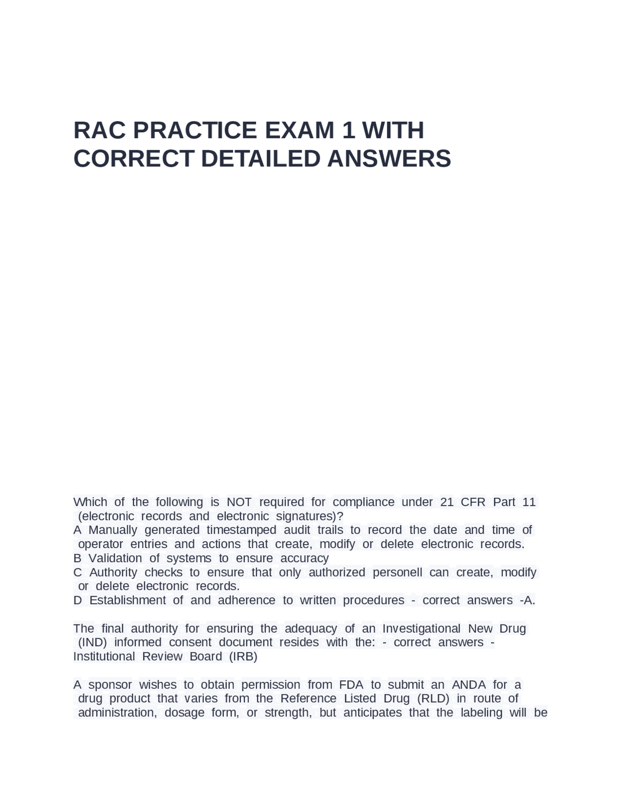 RAC PRACTICE EXAM 1 WITH CORRECT DETAILED ANSWERS | Exams Advanced ...