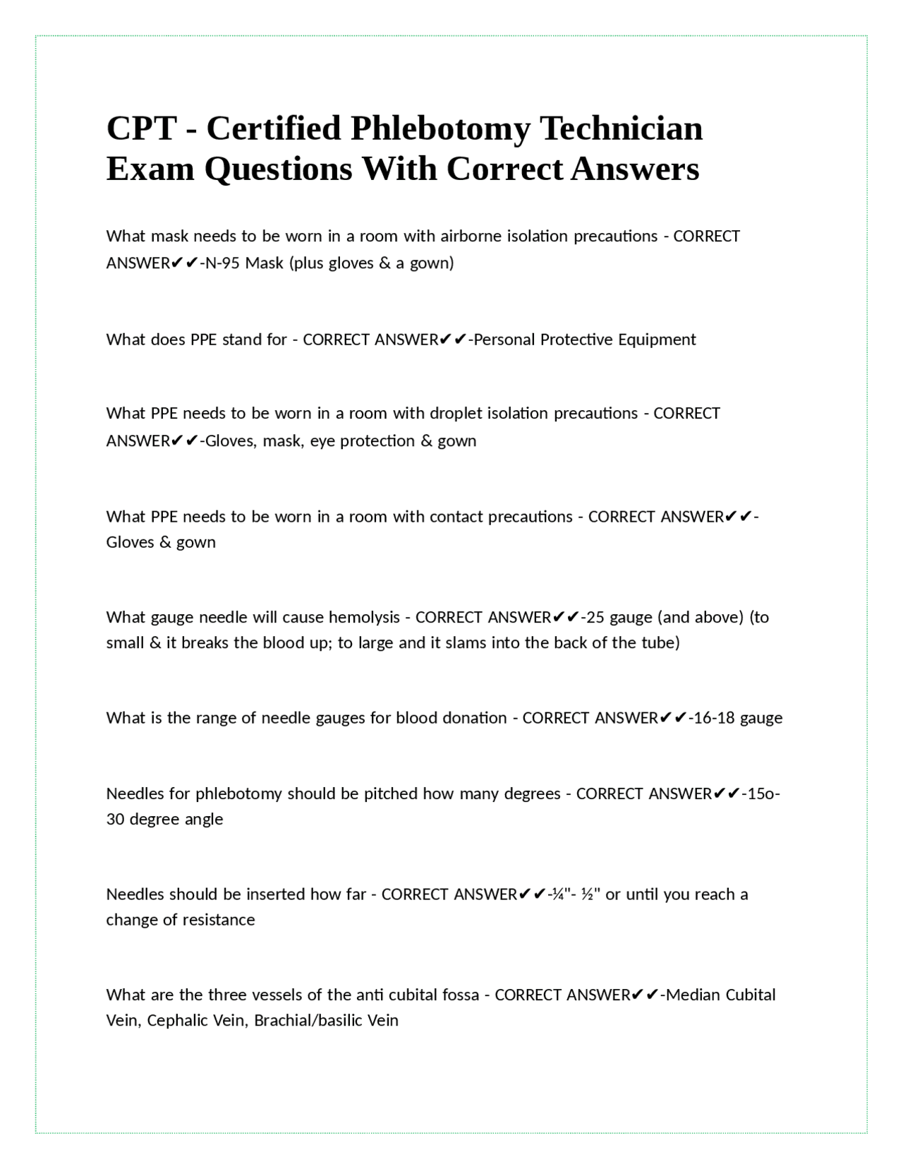 CPT Exam Prep: Phlebotomy Technician Certification Q&A | Exams Nursing ...