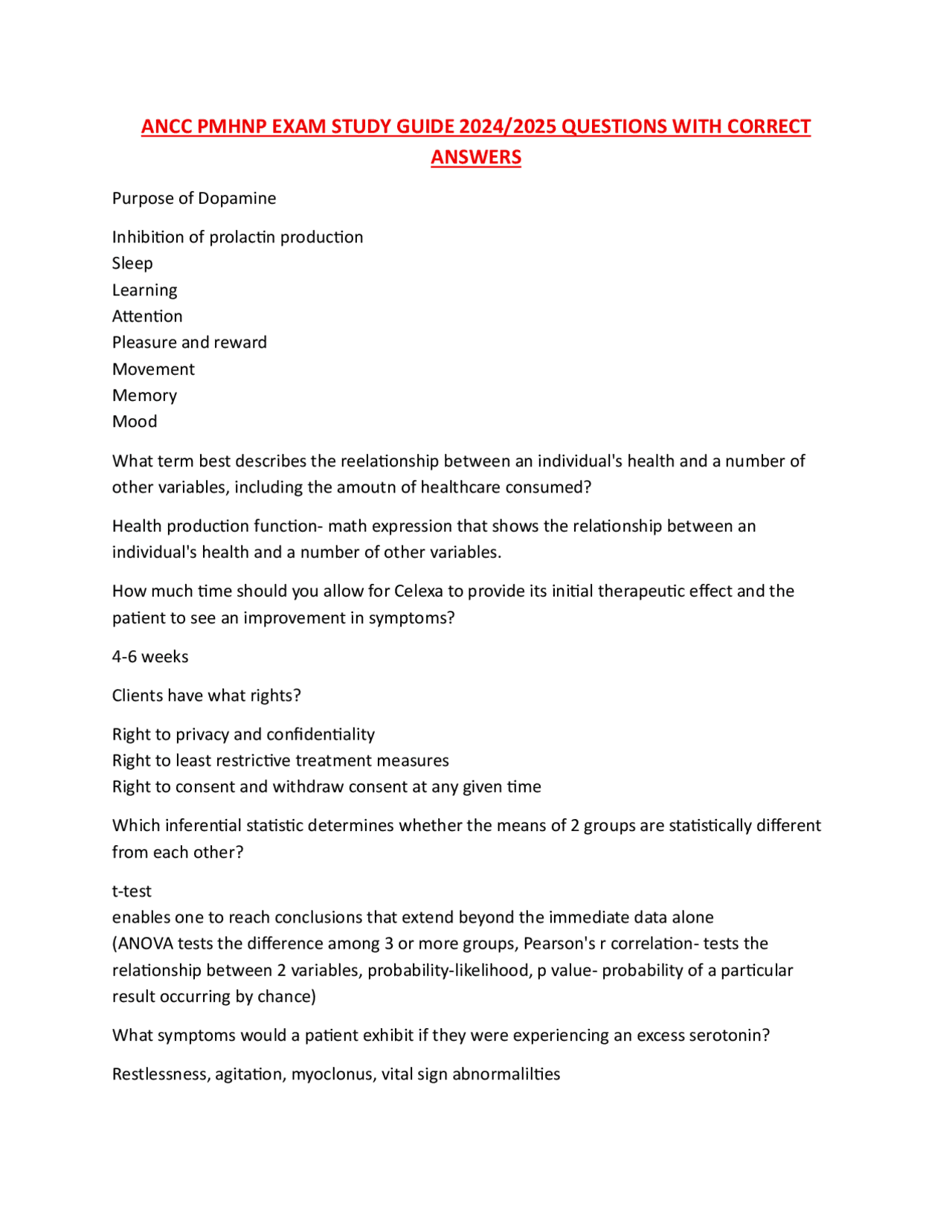 ANCC PMHNP EXAM STUDY GUIDE 2024/2025 QUESTIONS WITH CORRECT ANSWERS ...