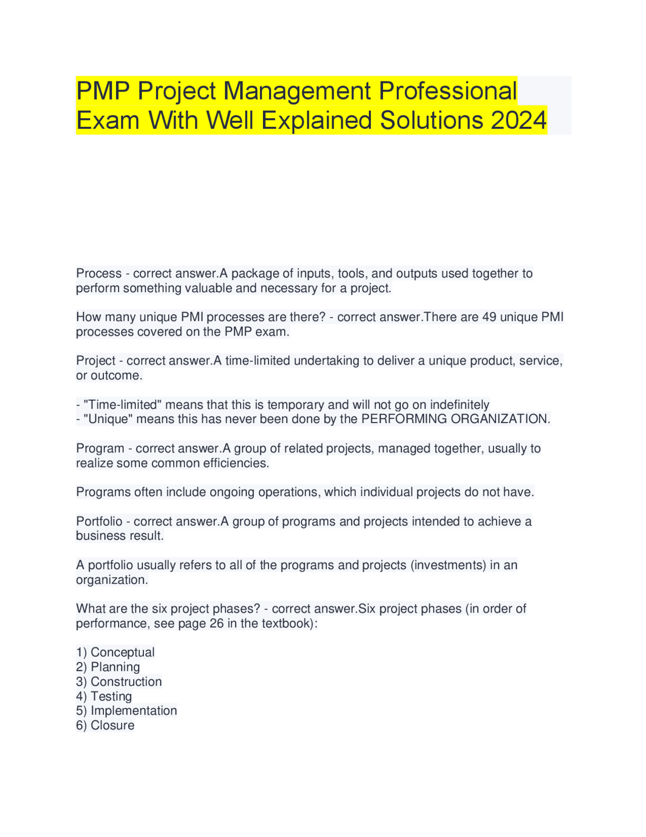 PMP Project Management Professional Exam With Well Explained Solutions ...
