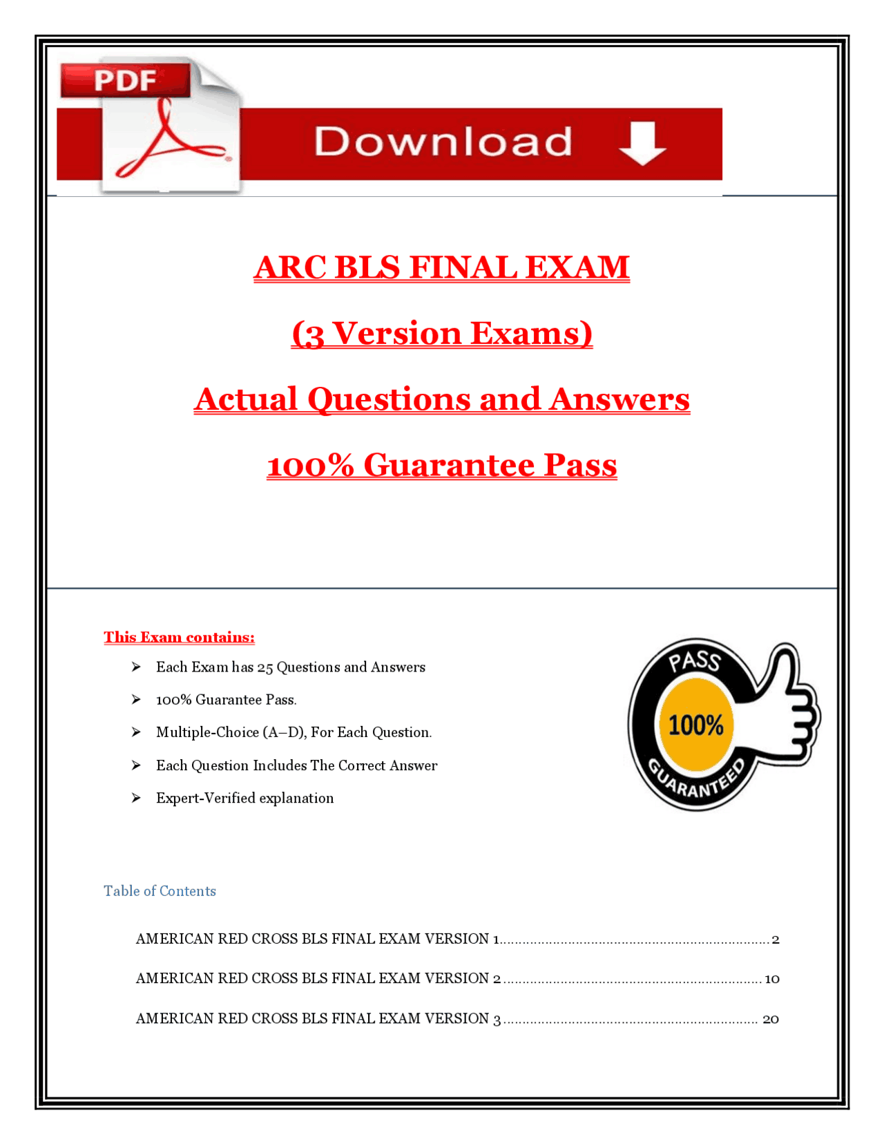 BLS Exams – American Red Cross (2025) | Exams 1–3 – Complete Questions ...