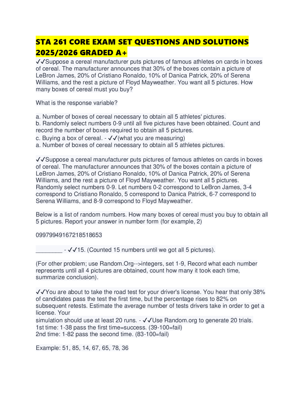 STA 261 EVALUATION EXAM QUESTIONS AND SOLUTIONS 2025/2026 GRADED A+ ...