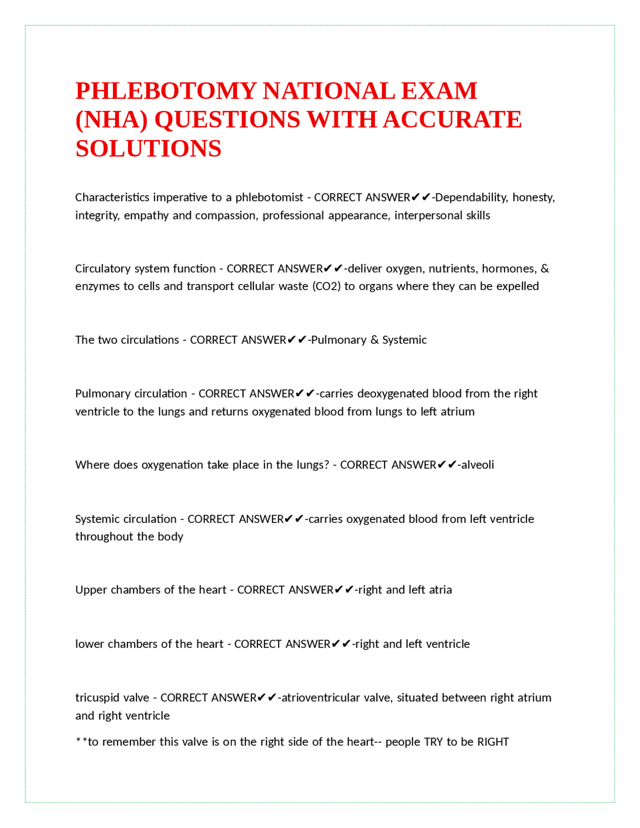 PHLEBOTOMY NATIONAL EXAM (NHA) QUESTIONS WITH ACCURATE SOLUTIONS ...