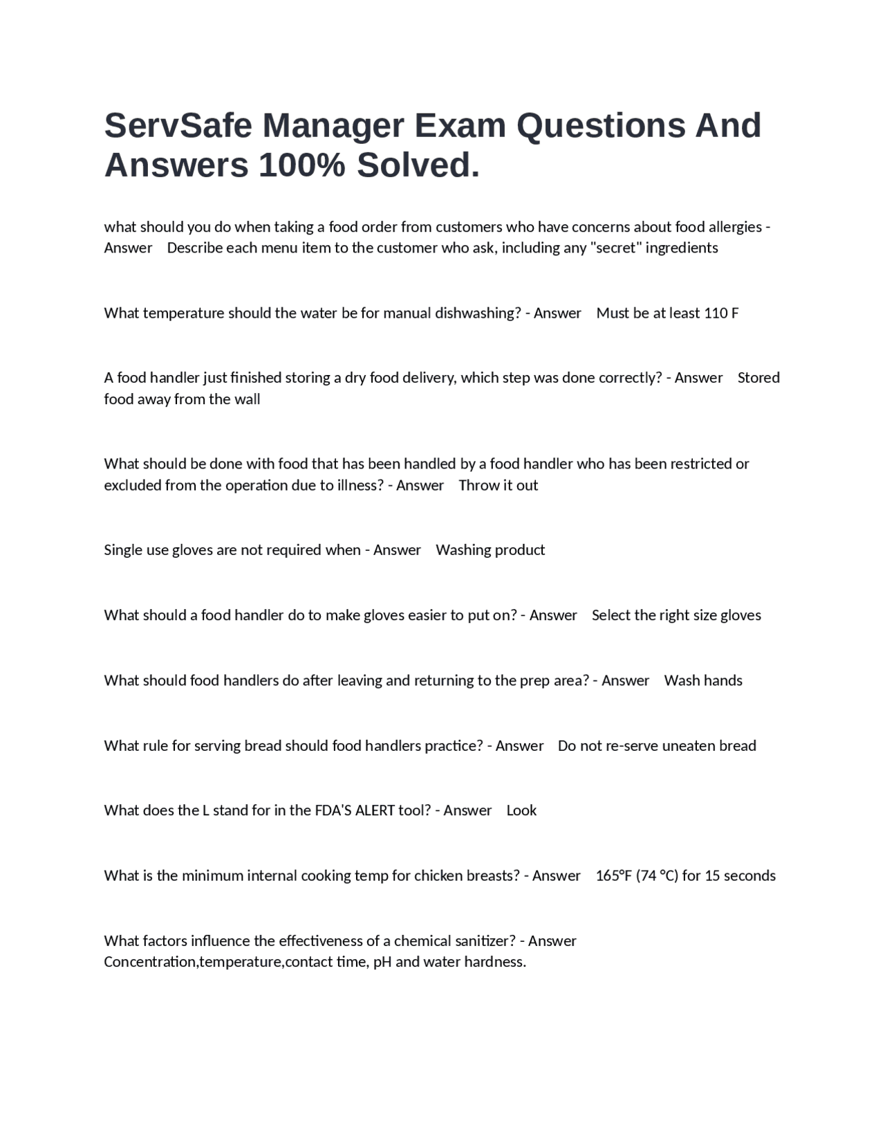 ServSafe Manager Exam Questions And Answers 100% Solved. | Exams Food ...