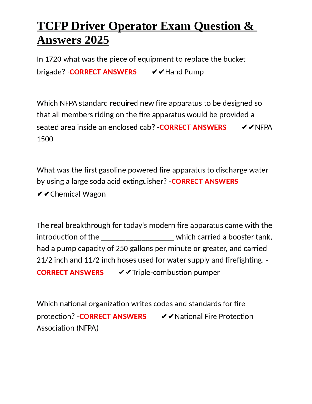 TCFP Driver Operator Exam Question & Answers 2025 | Exams Nursing | Docsity