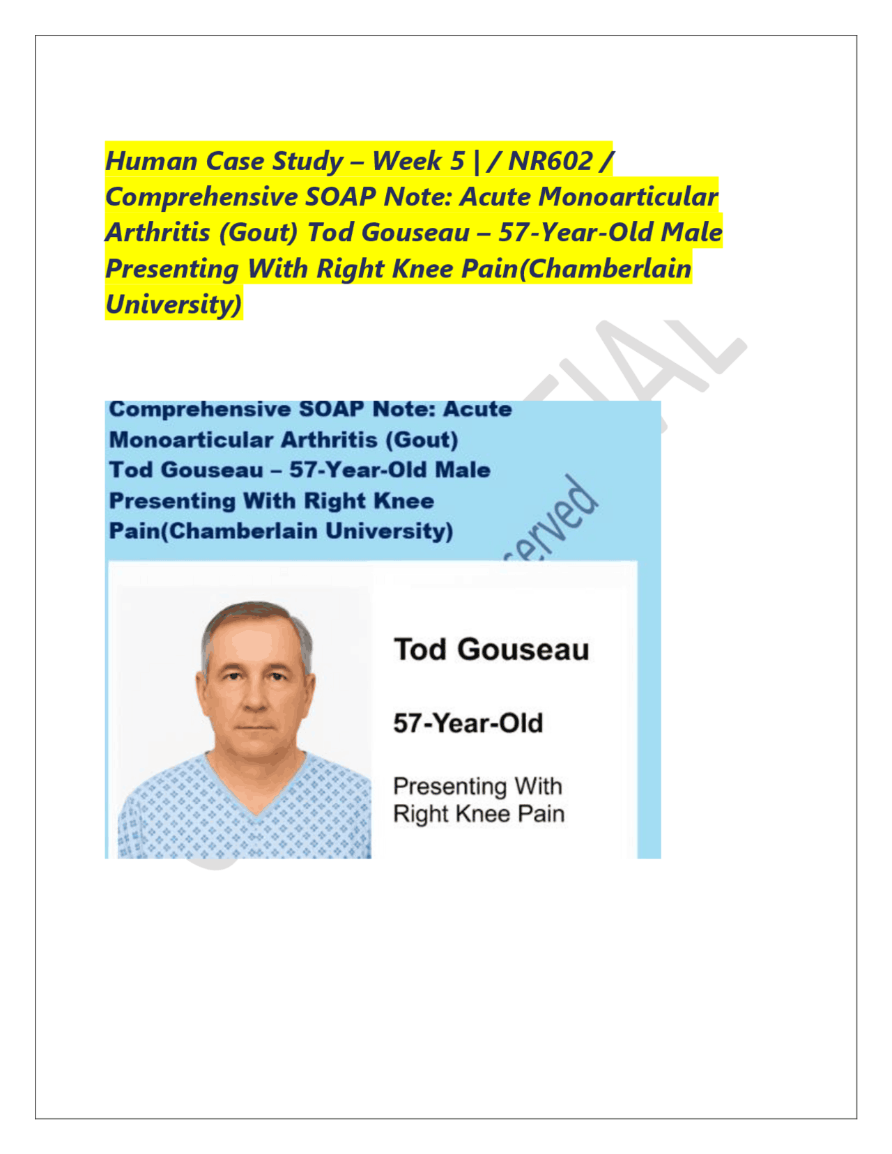 Gouty Arthritis Case Study: Diagnosis and Management | Exams Nursing ...