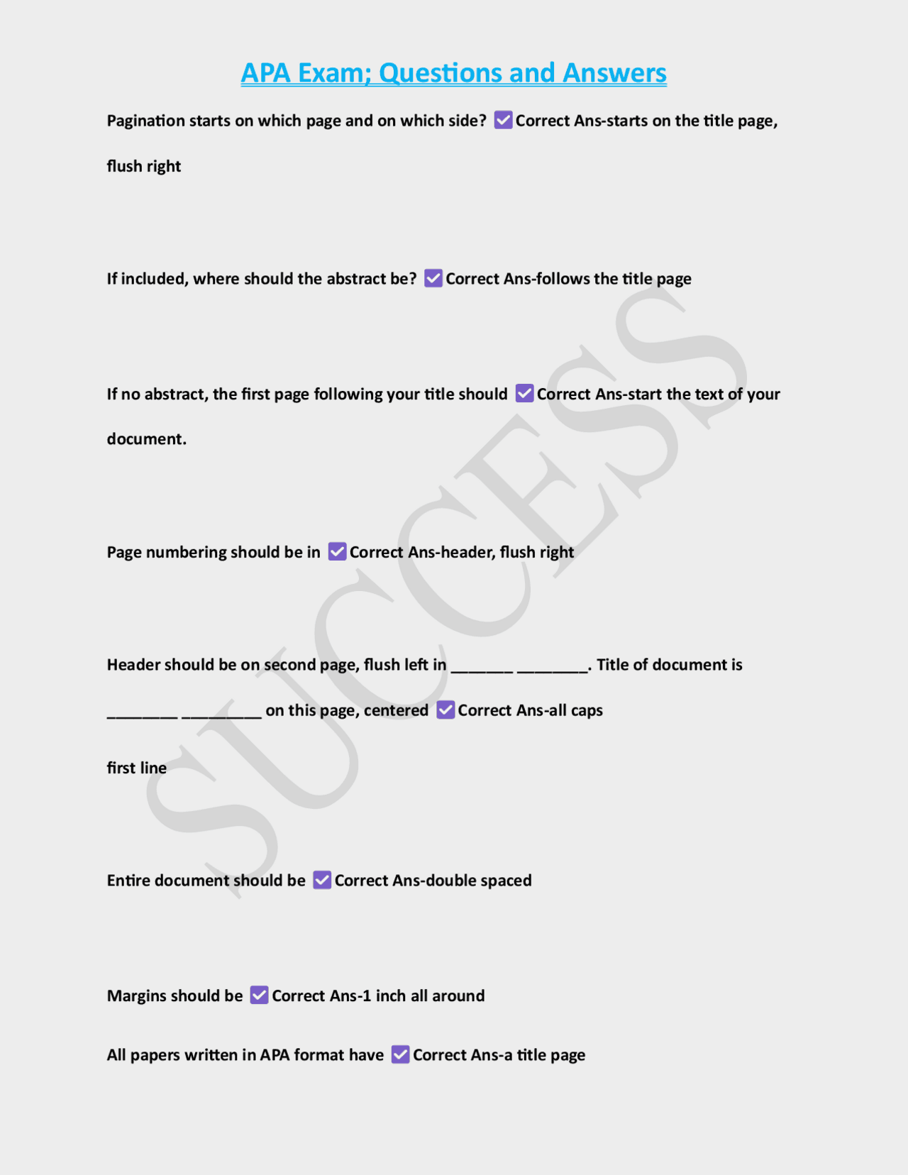 APA Exam; Questions and Answers | Exams Nursing | Docsity