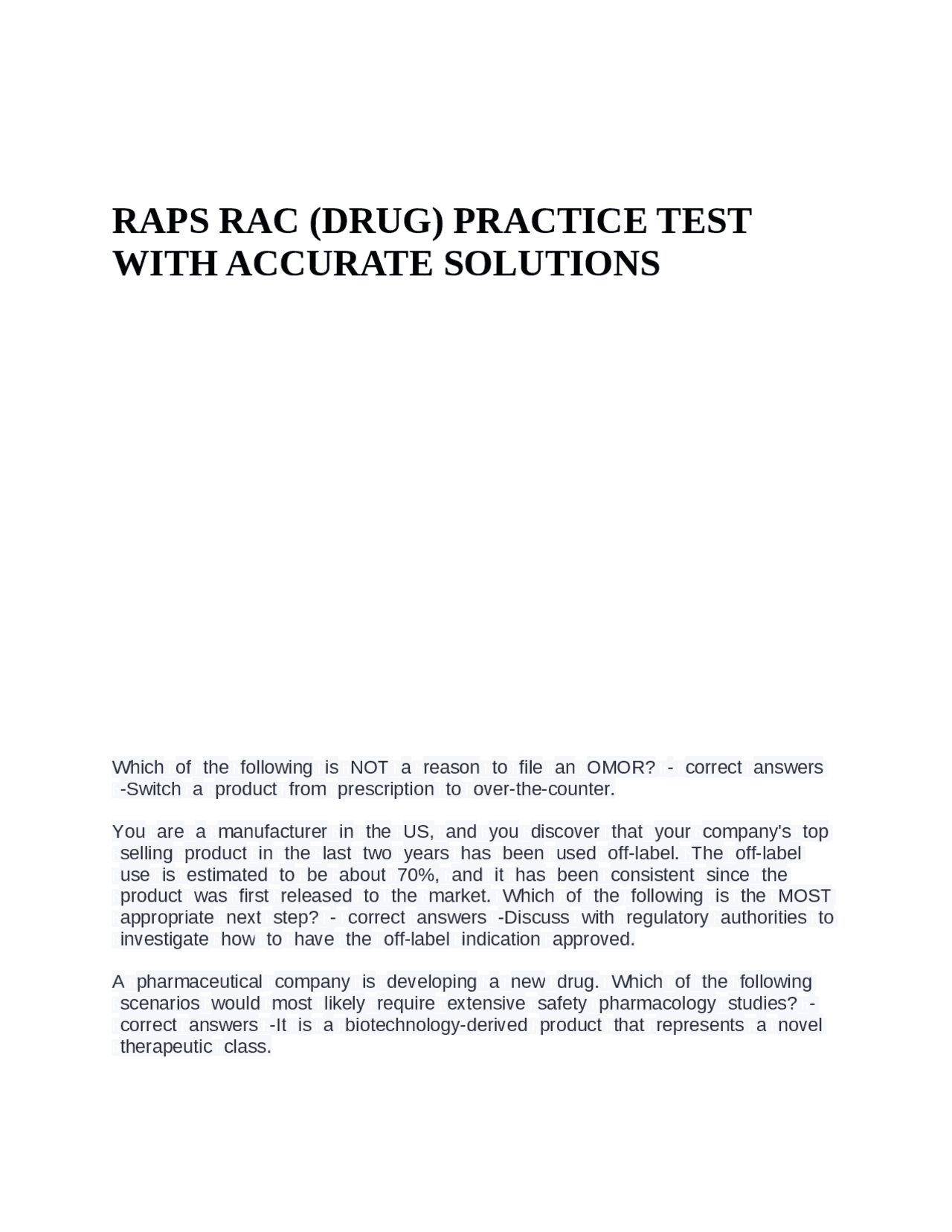 RAPS RAC (DRUG) PRACTICE TEST WITH ACCURATE SOLUTIONS | Exams Advanced ...
