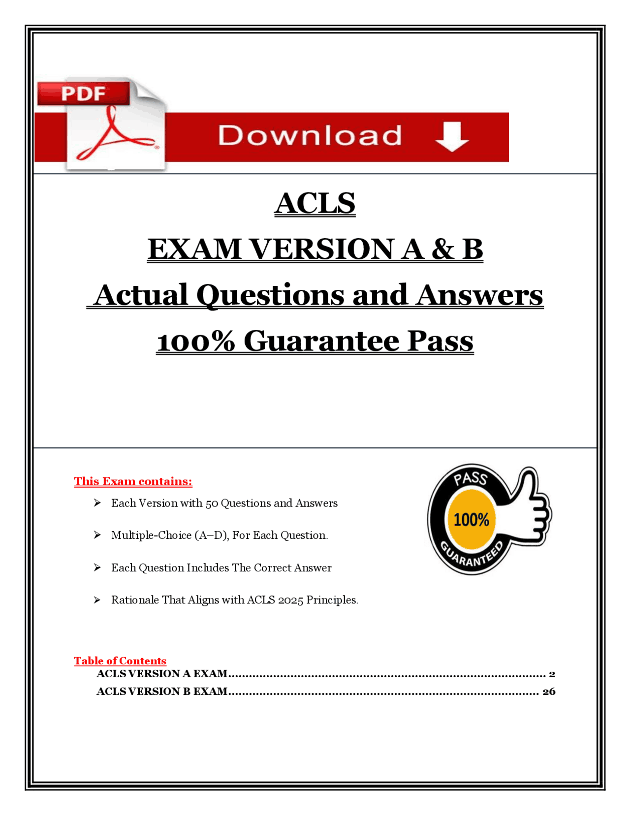 ACLS Exam Practice – Version A & B (2025) – Complete Question & Answer ...