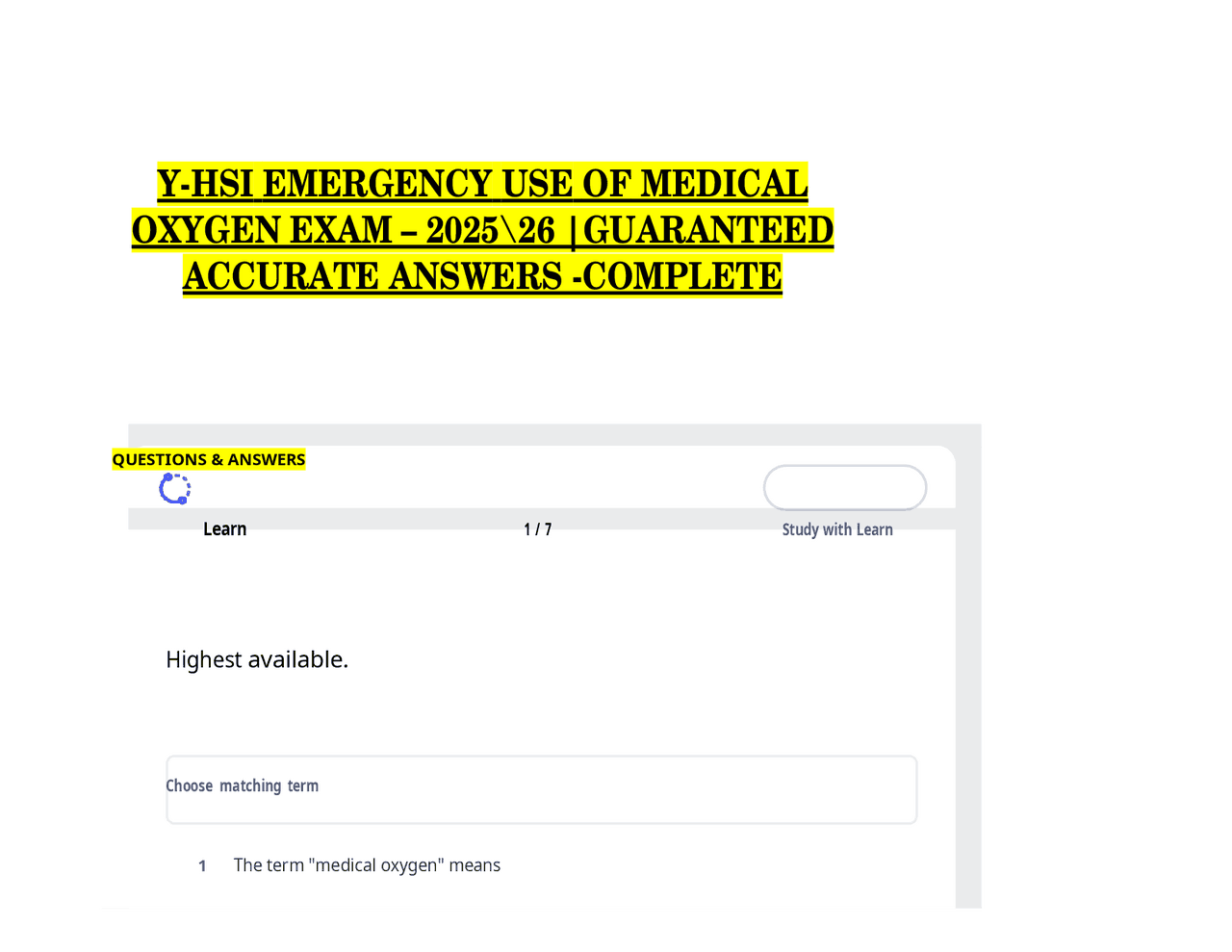 Medical Oxygen Emergency Use Exam: Questions and Answers | Exams ...