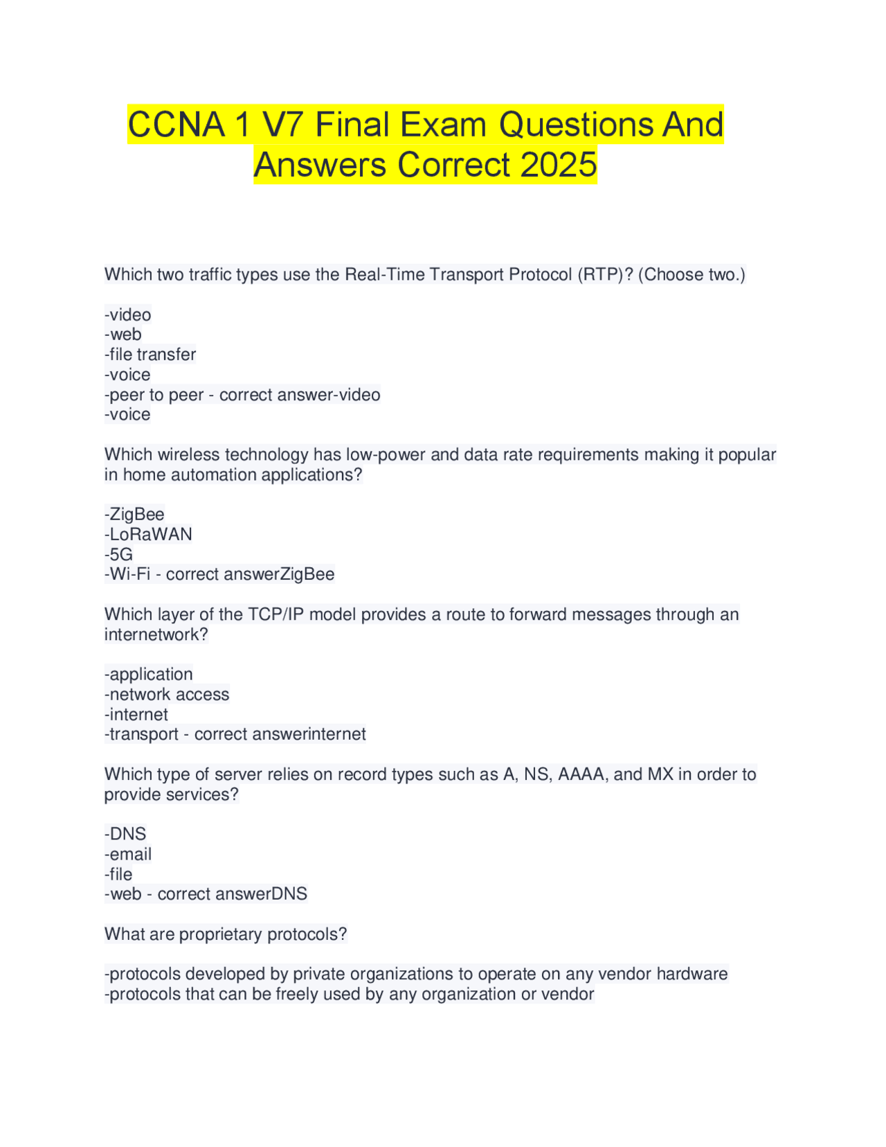 CCNA 1 V7 Final Exam Questions And Answers Correct 2025 | Exams ...