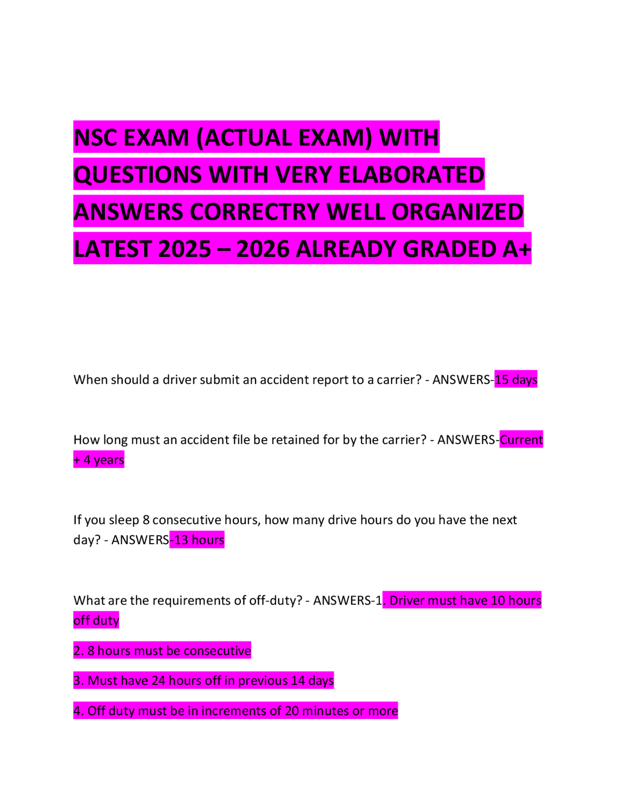 NSC EXAM (ACTUAL EXAM) WITH QUESTIONS WITH VERY ELABORATED ANSWERS ...