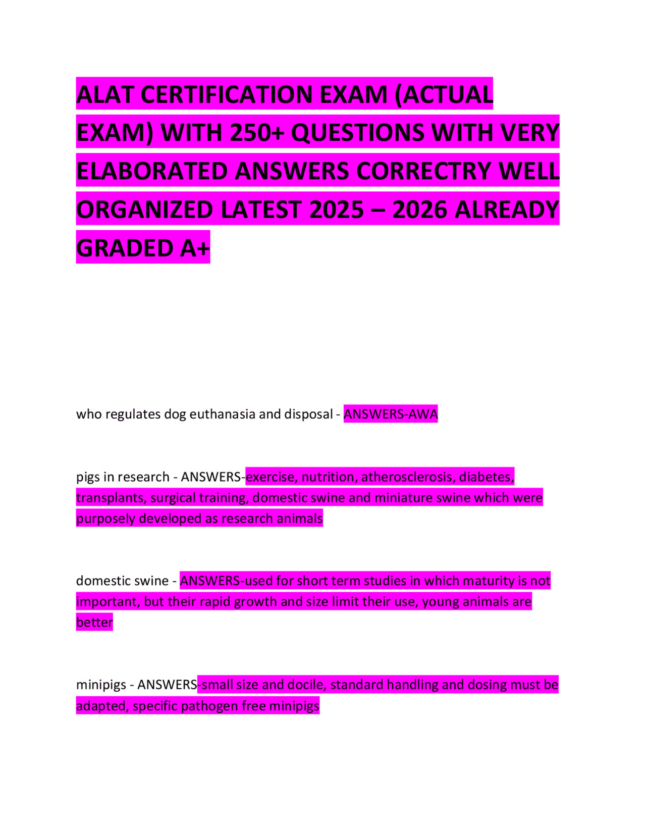 ALAT CERTIFICATION EXAM (ACTUAL EXAM) WITH 250+ QUESTIONS WITH VERY ...