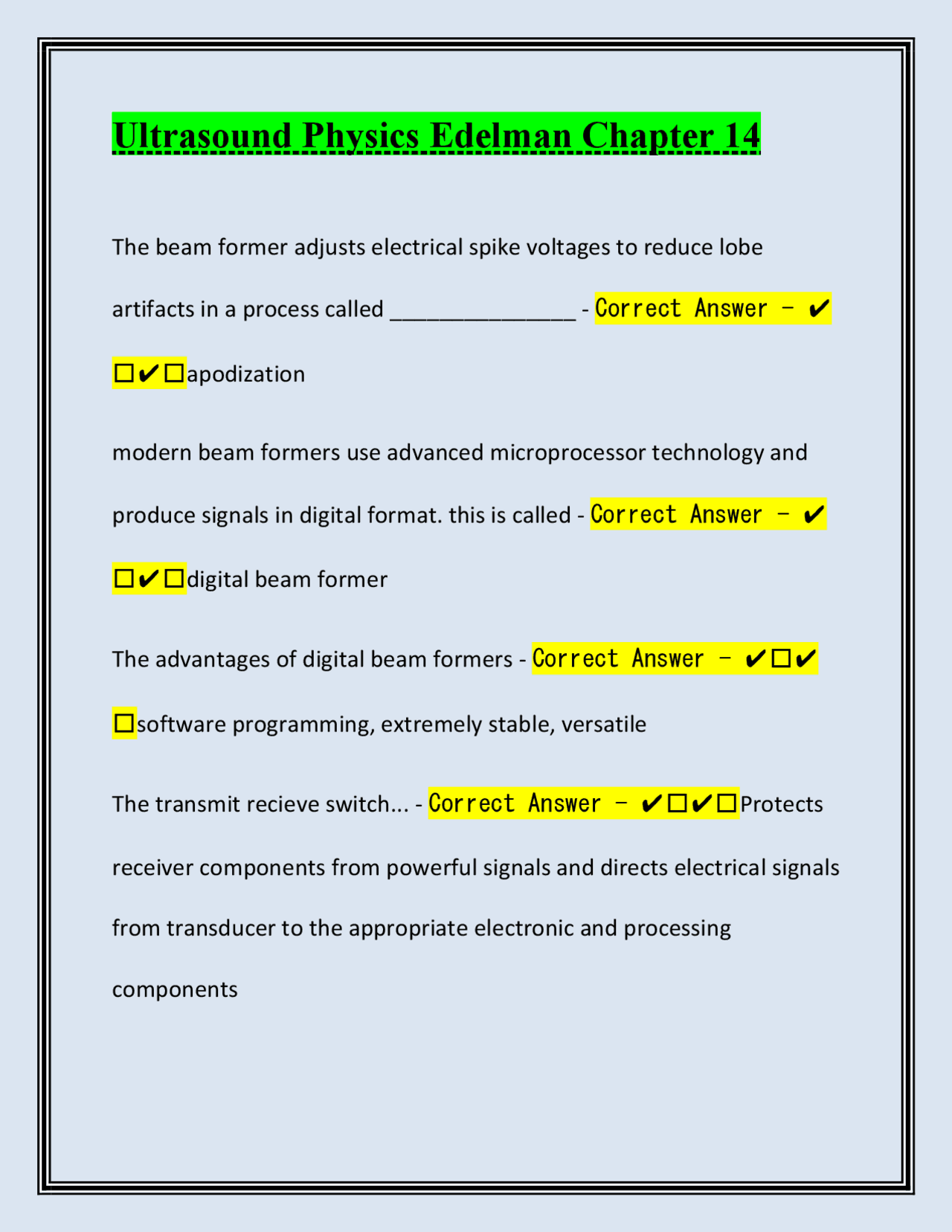 Ultrasound Physics Edelman Chapter 14 Complete Exam Guide – Questions ...