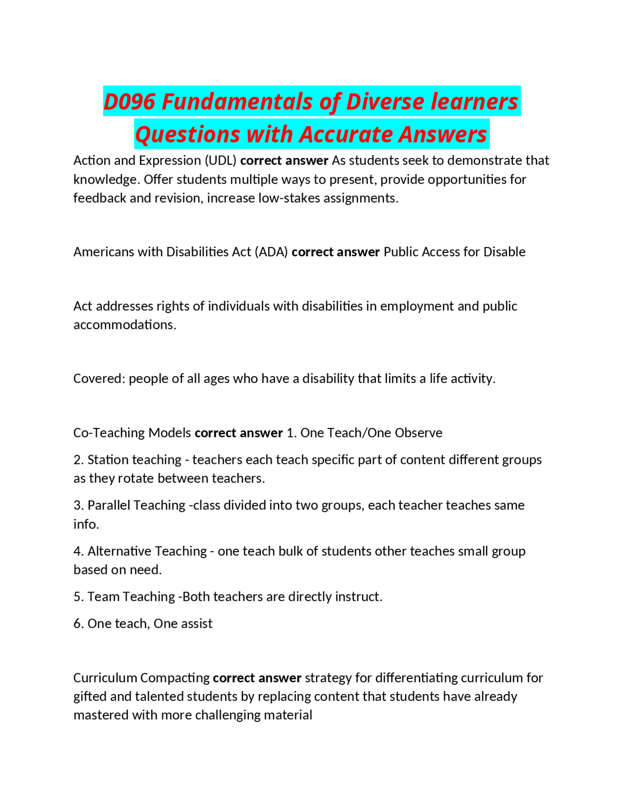Fundamentals of Diverse Learners: Key Concepts and Strategies | Exams ...