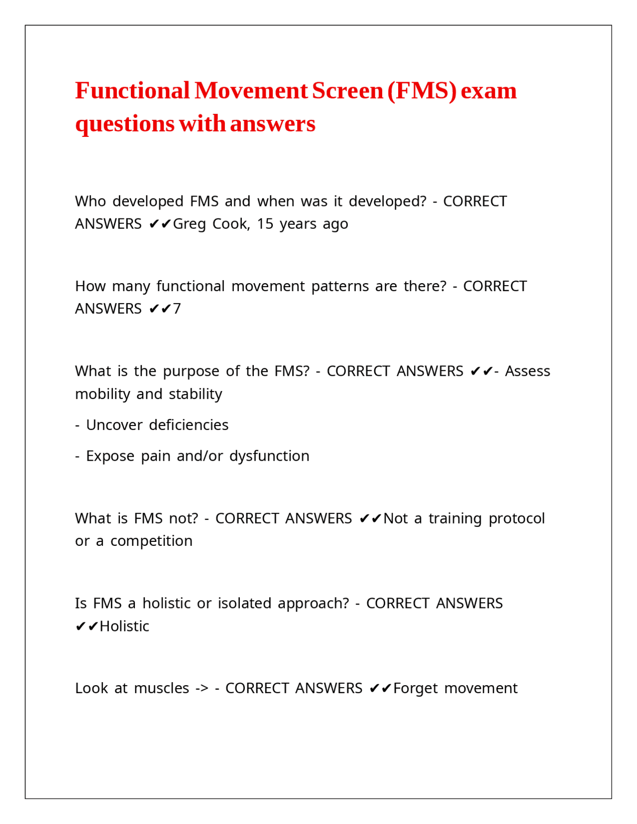 Functional Movement Screen (FMS) exam questions with answers | Exams ...