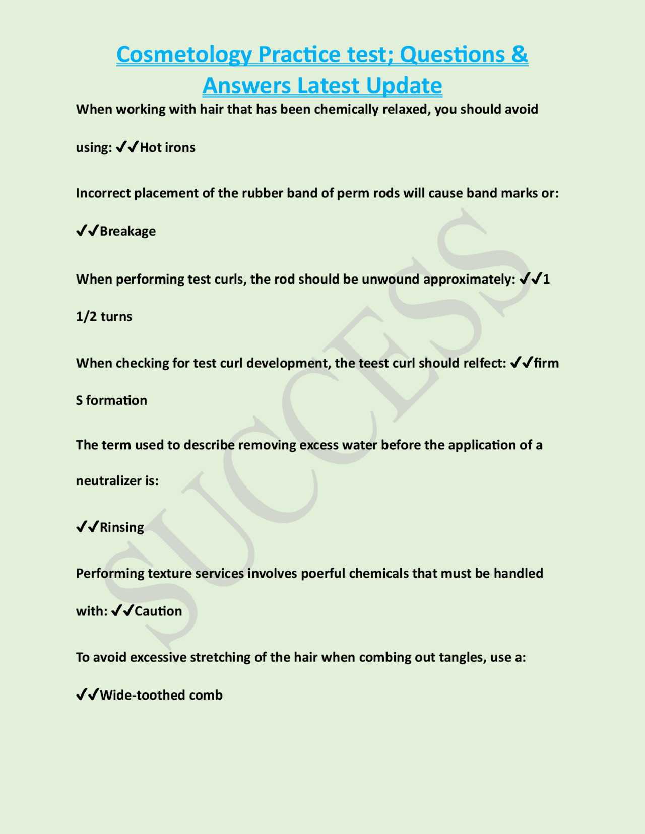 Cosmetology Practice Test: Questions and Answers on Hair Relaxing and ...