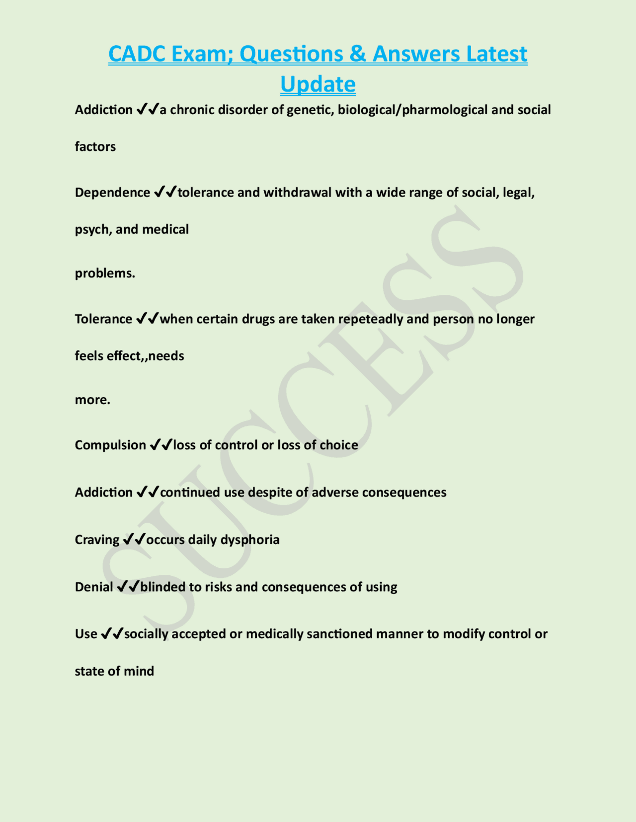 Addiction Studies: Key Concepts Q&A | Exams Nursing | Docsity