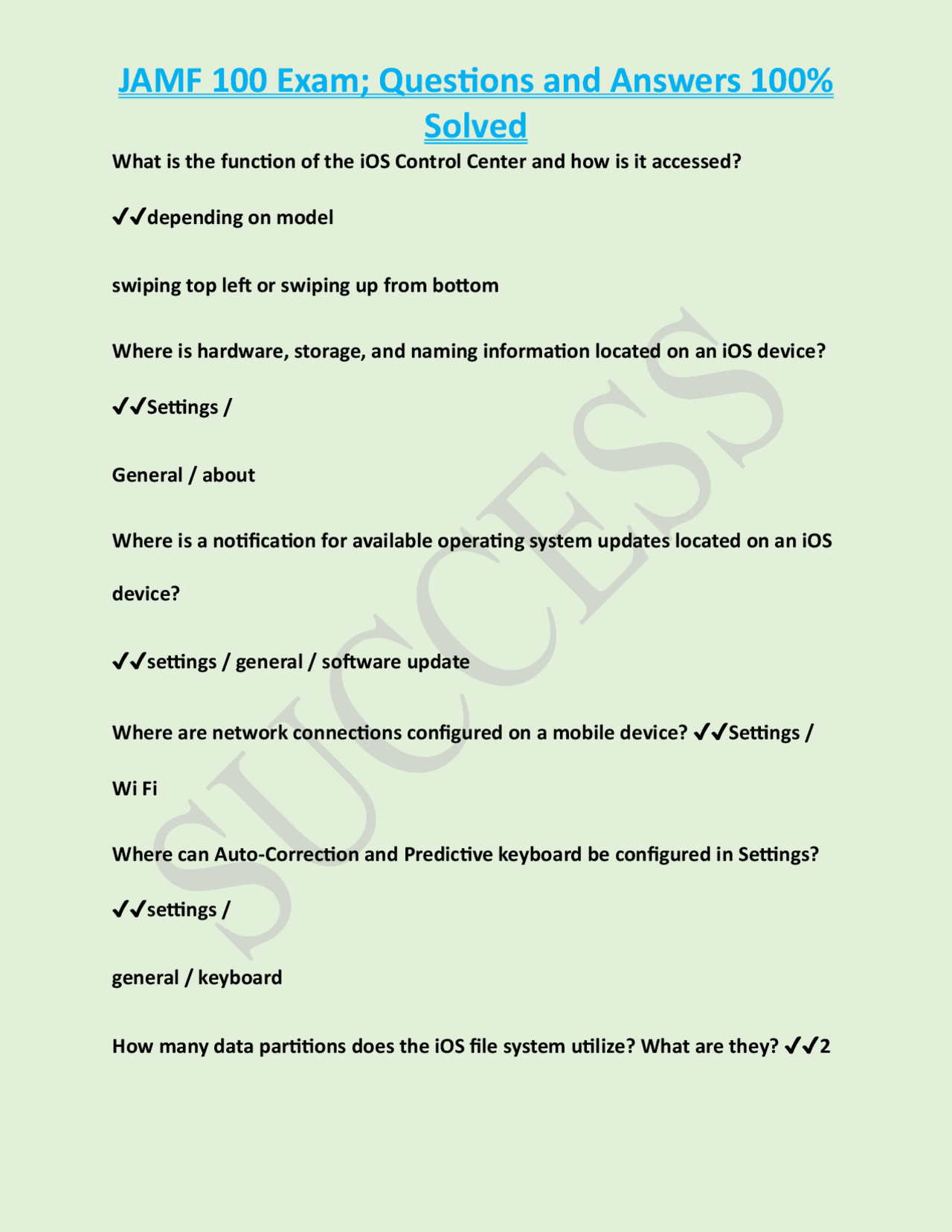 JAMF 100 Exam; Questions and Answers 100% Solved | Exams Nursing | Docsity