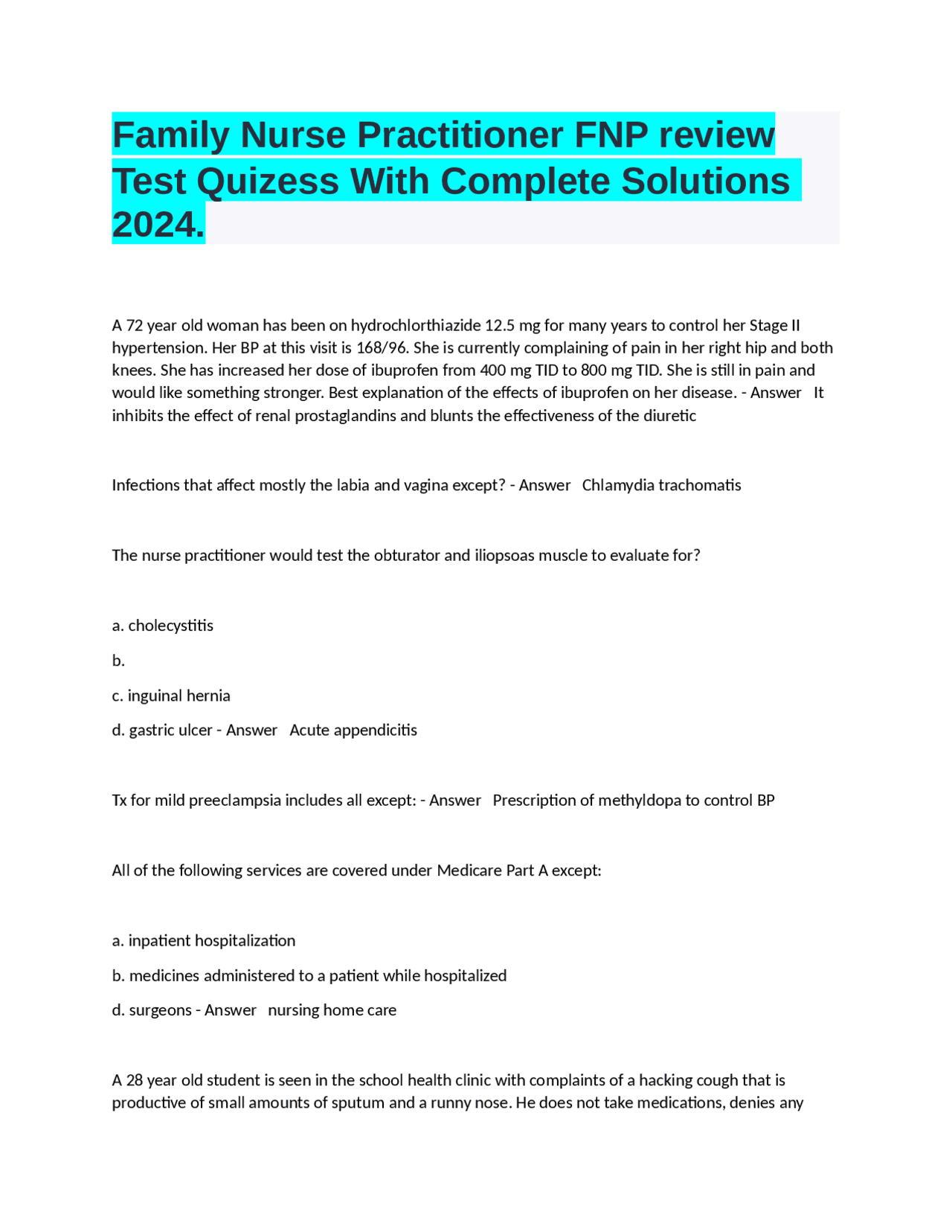 Family Nurse Practitioner FNP review Test Quizess With Complete ...