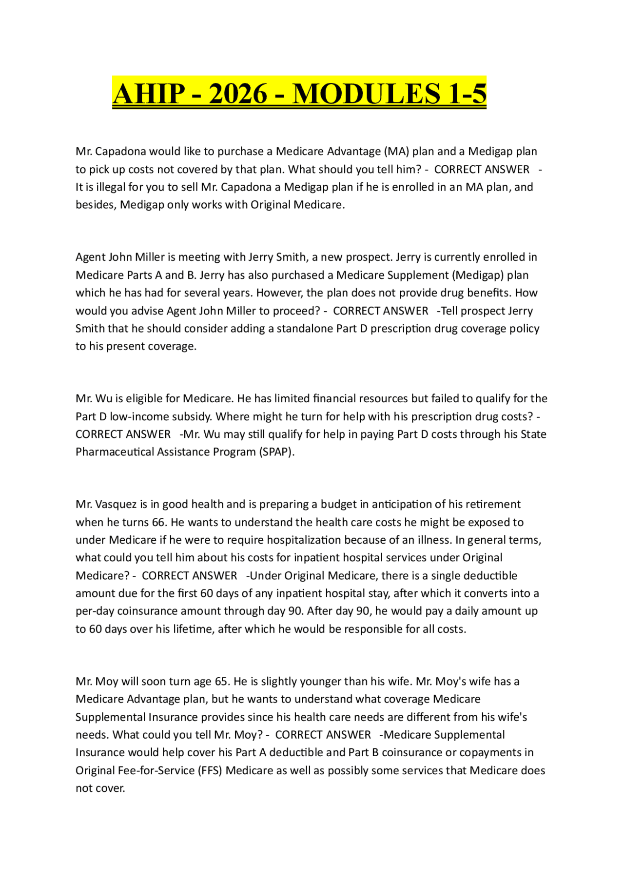 AHIP - 2026 - MODULES 1-5 | Exams Nursing | Docsity