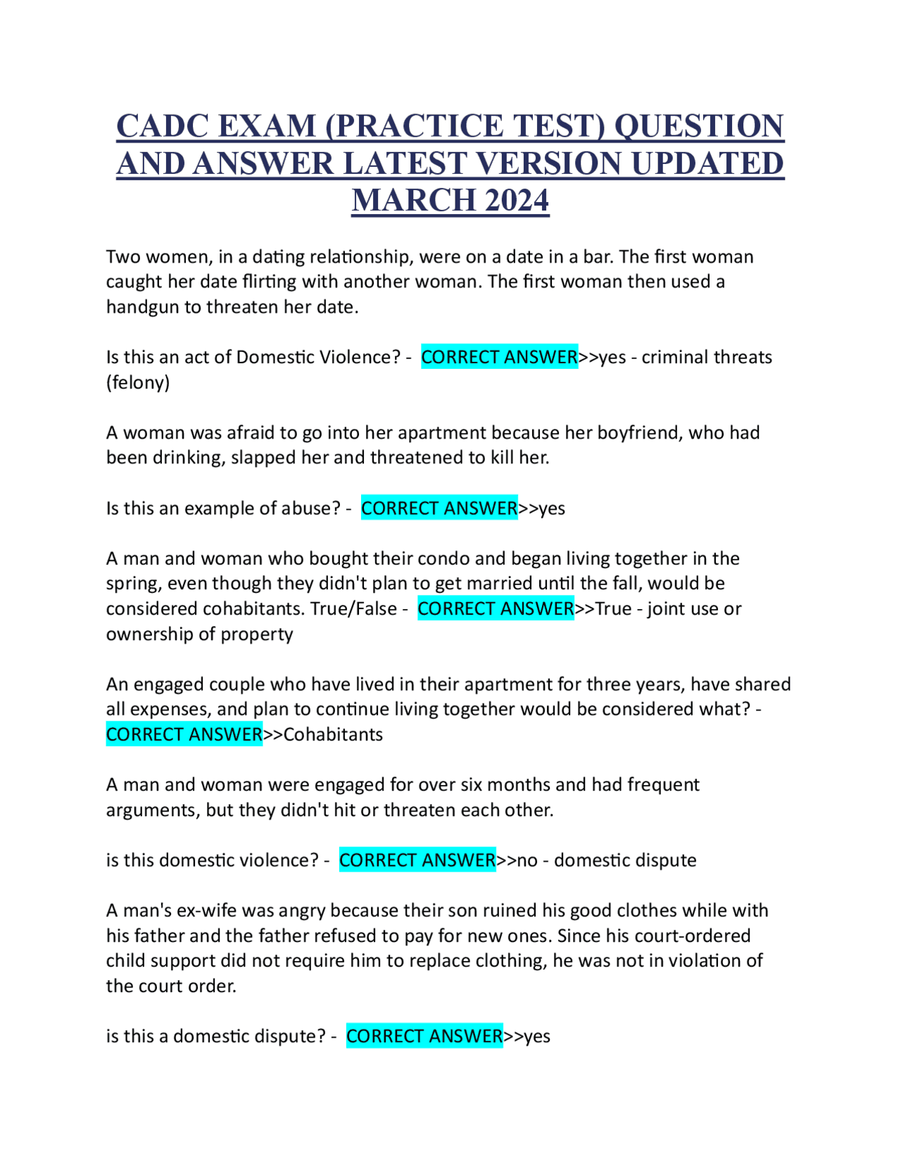 CADC EXAM (PRACTICE TEST) QUESTION AND ANSWER LATEST VERSION UPDATED ...