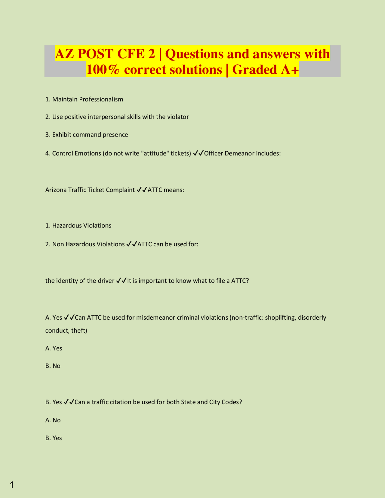 AZ POST CFE 2 | Questions and answers with 100% correct solutions ...