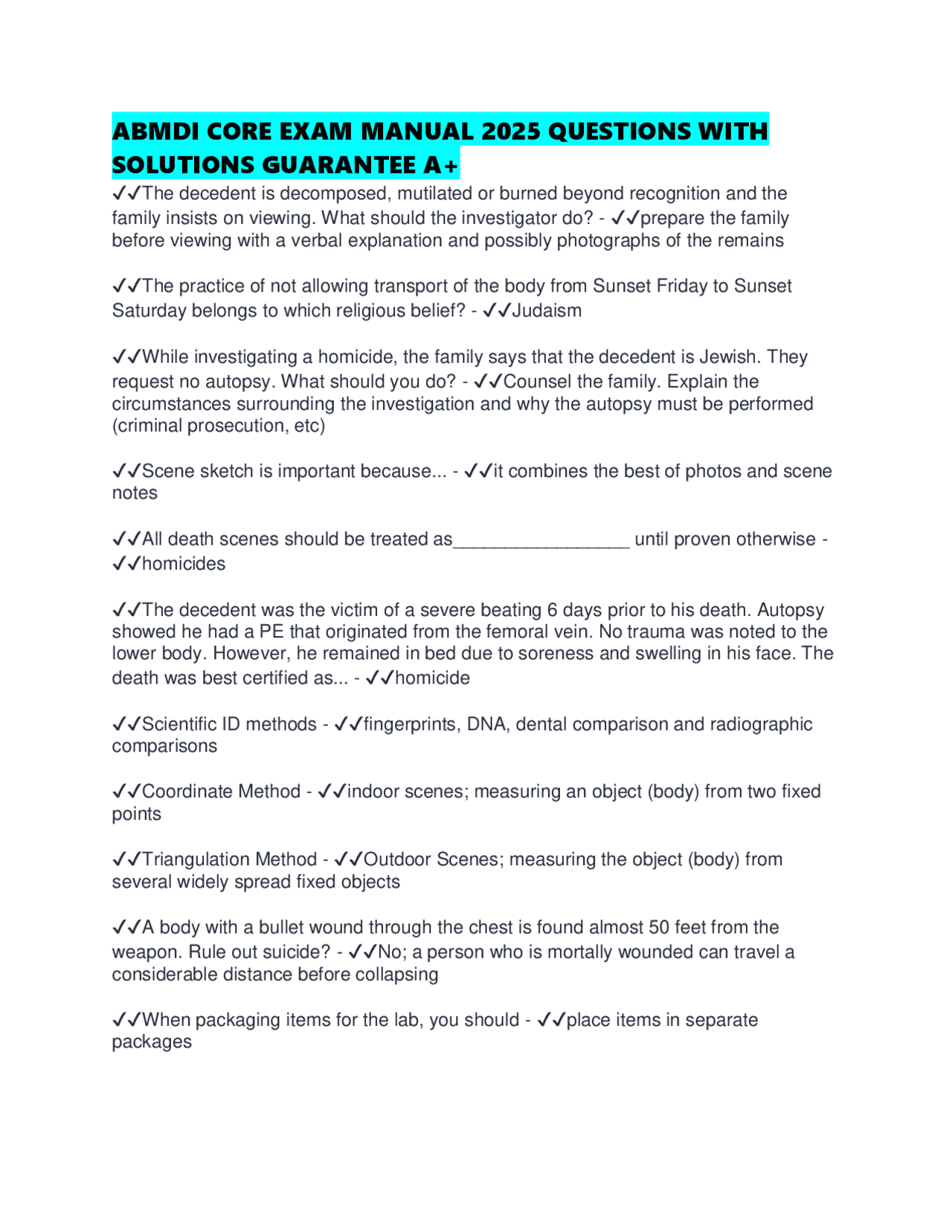 ABMDI CORE EXAM MANUAL 2025 QUESTIONS WITH SOLUTIONS GUARANTEE A+ ...