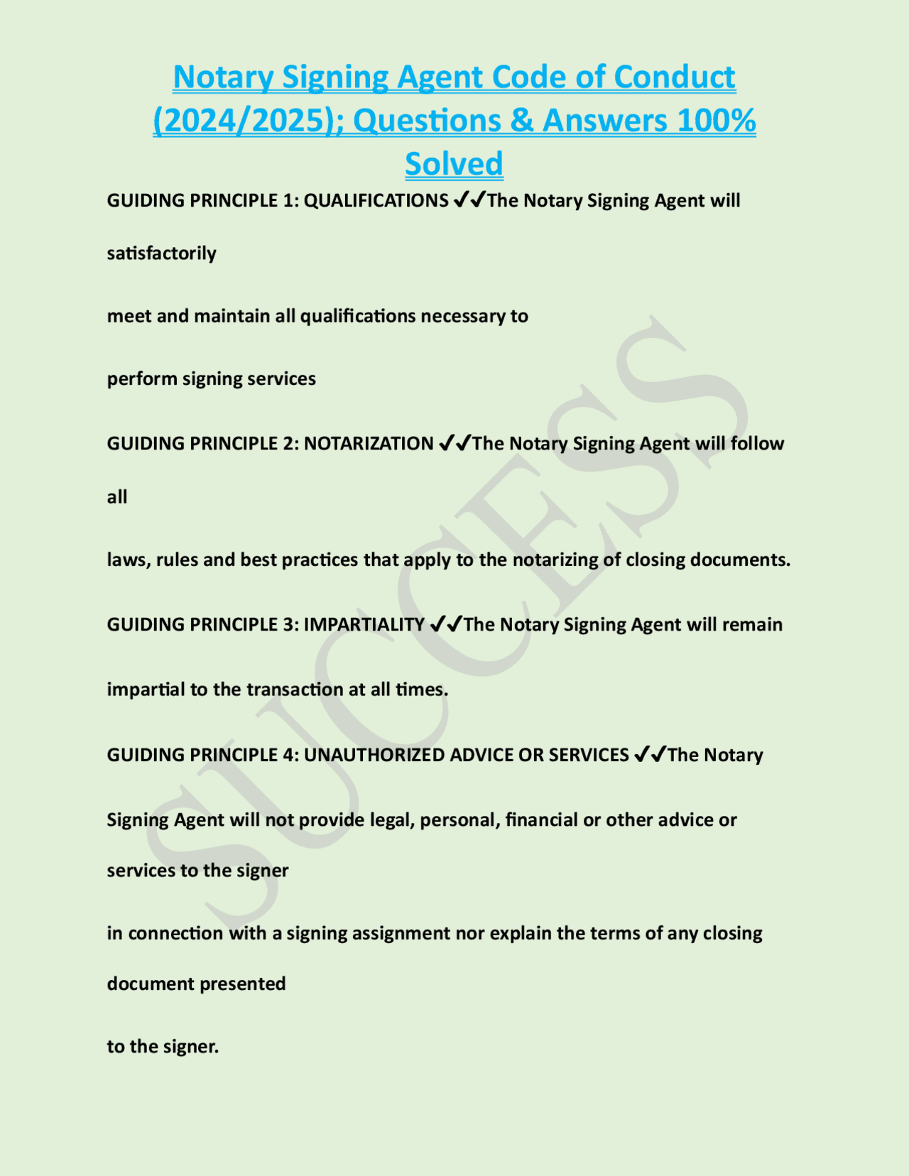 Notary Signing Agent Code of Conduct (2024/2025): Questions & Answers ...
