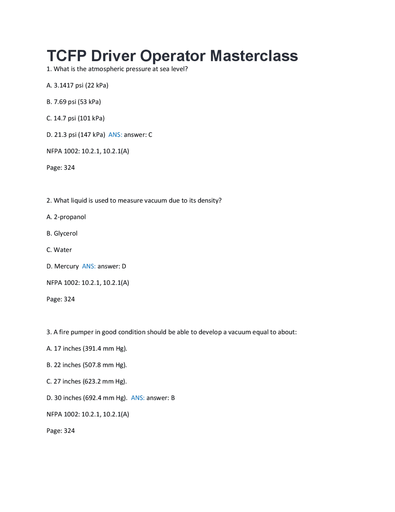 TCFP Driver Operator Masterclass. 915 Questions And Answers | Exams ...